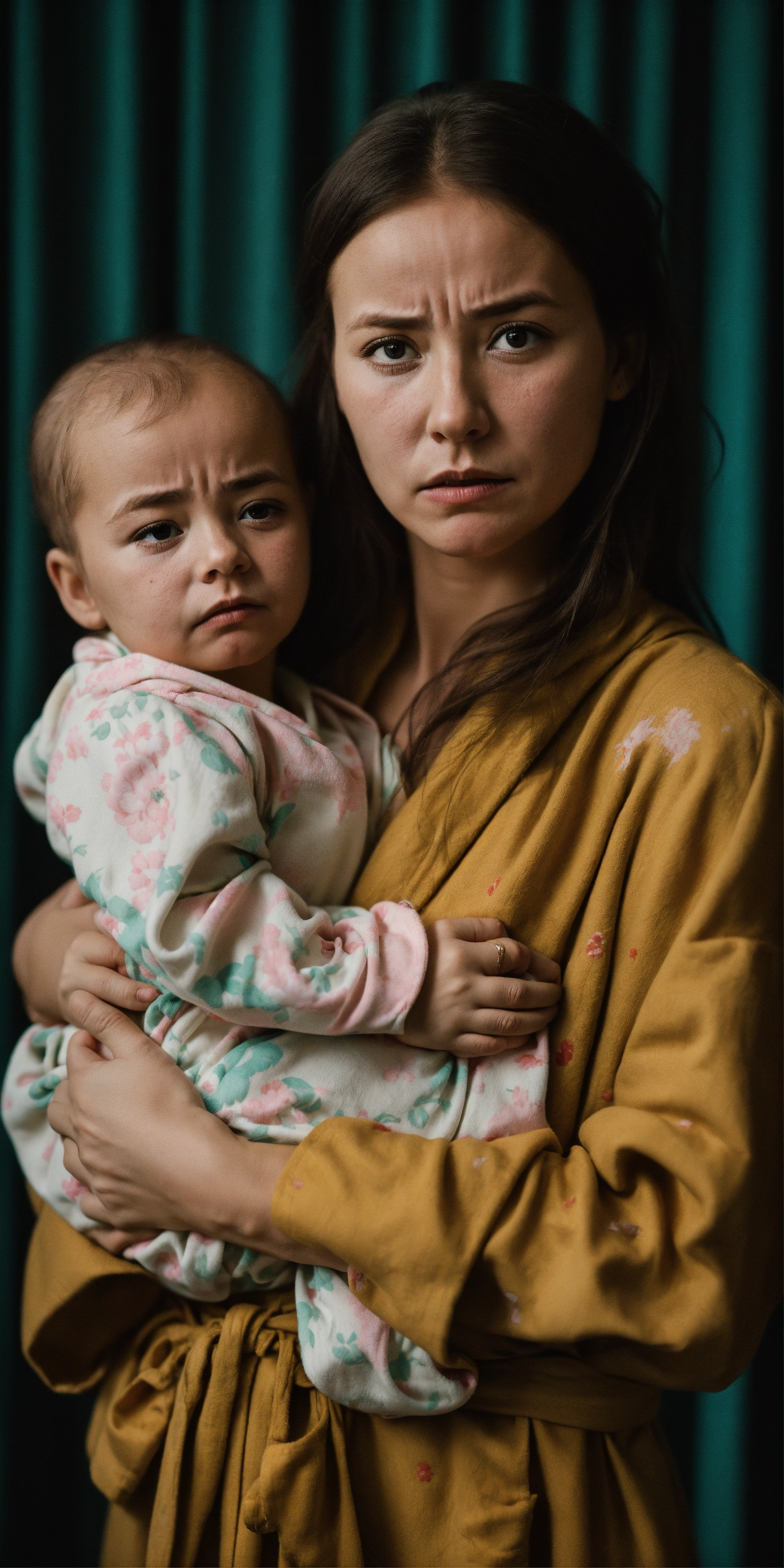 Lexica - A sad woman in a housecoat with a sad and pitiful face holds ...