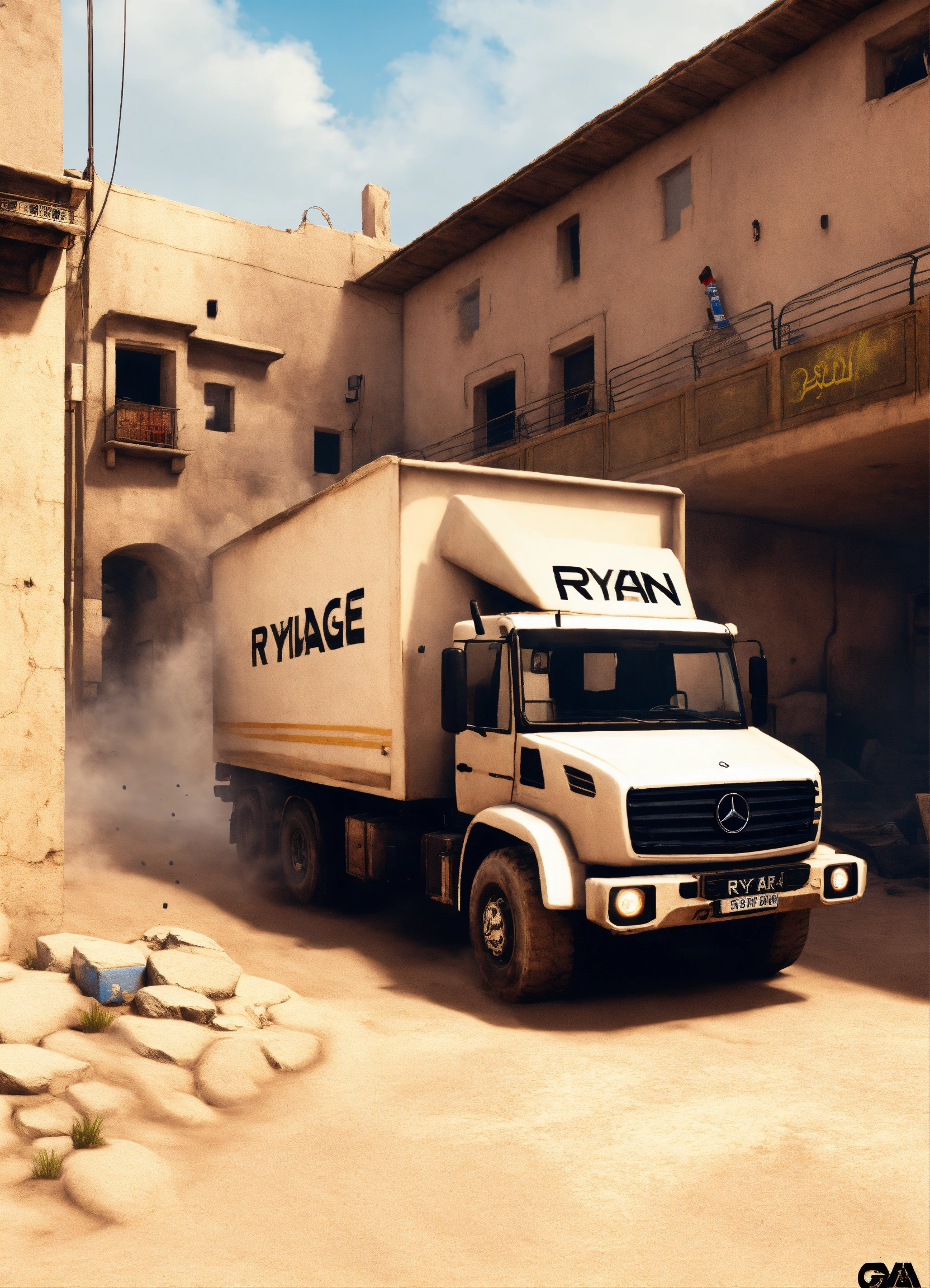 Lexica - A white Mercedes HGV truck with the word Ryan on it in the ...
