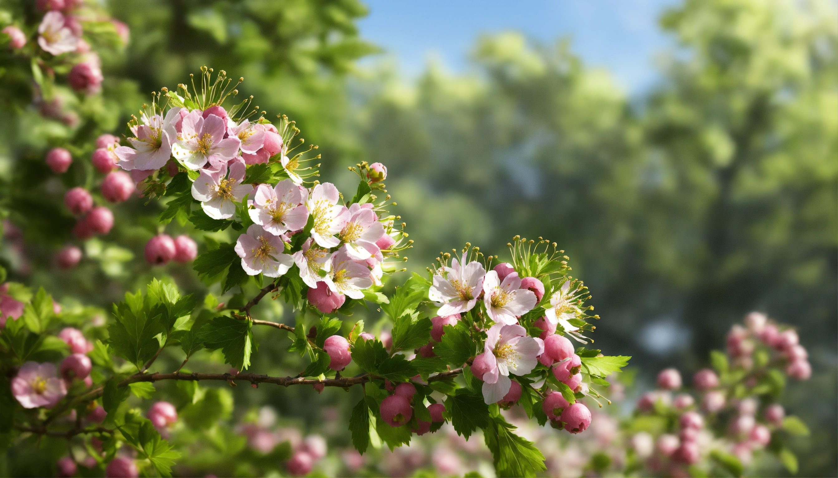 Lexica - Hyper-realistic digital art illustration of hawthorn in full bloom
