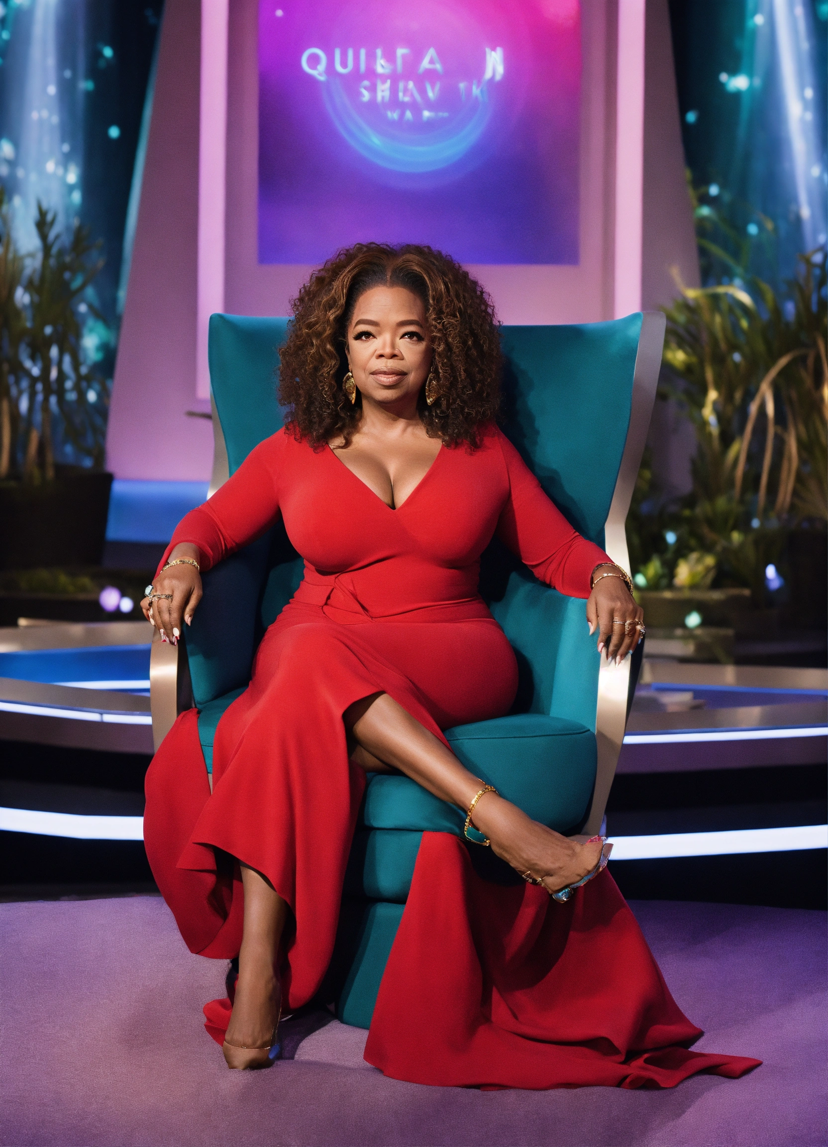Lexica - Oprah’s Quantum Talk Show” Visualize Oprah Winfrey hosting a talk show in an alternate ...
