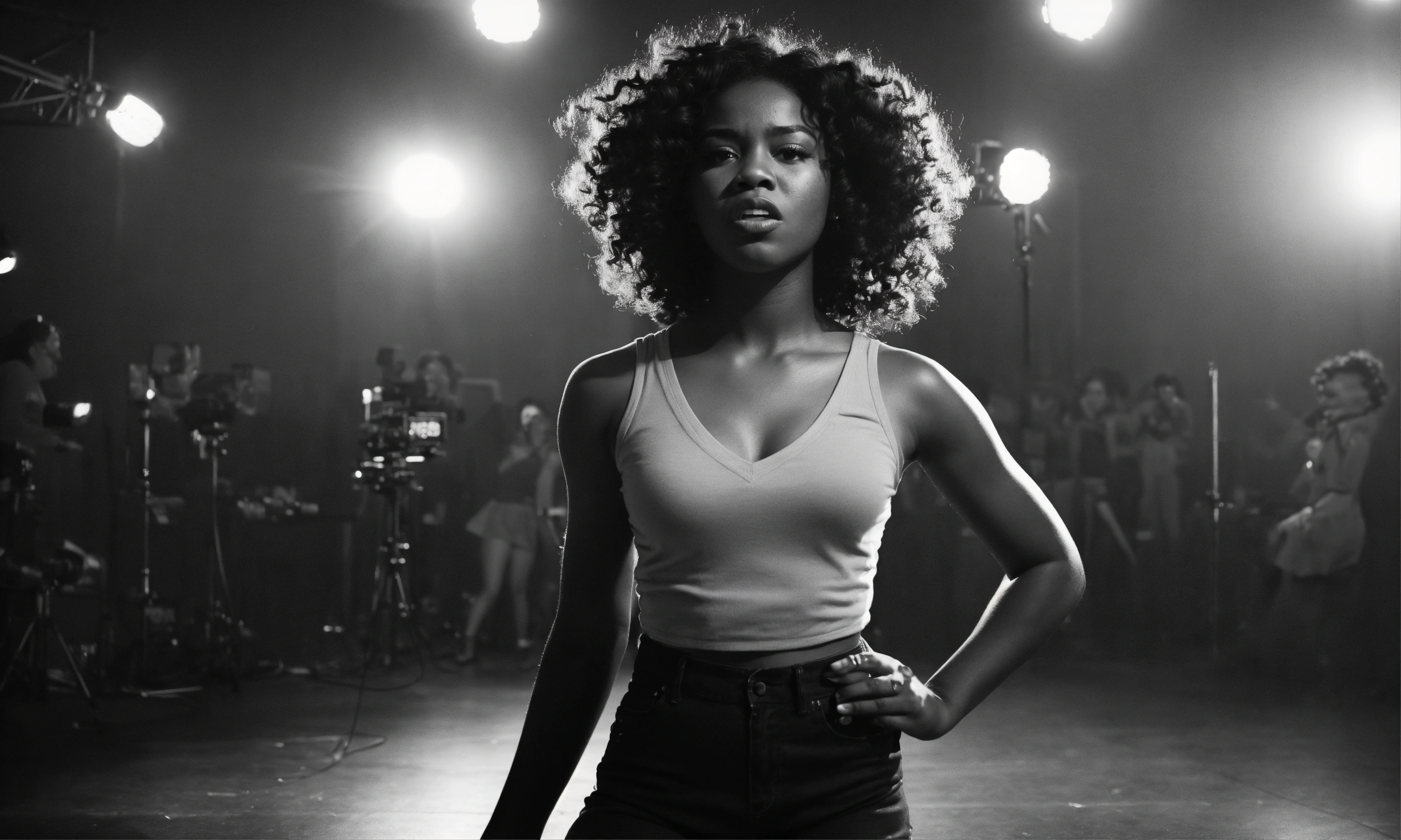 Lexica - Black and white illustration of 22 year old black woman ...