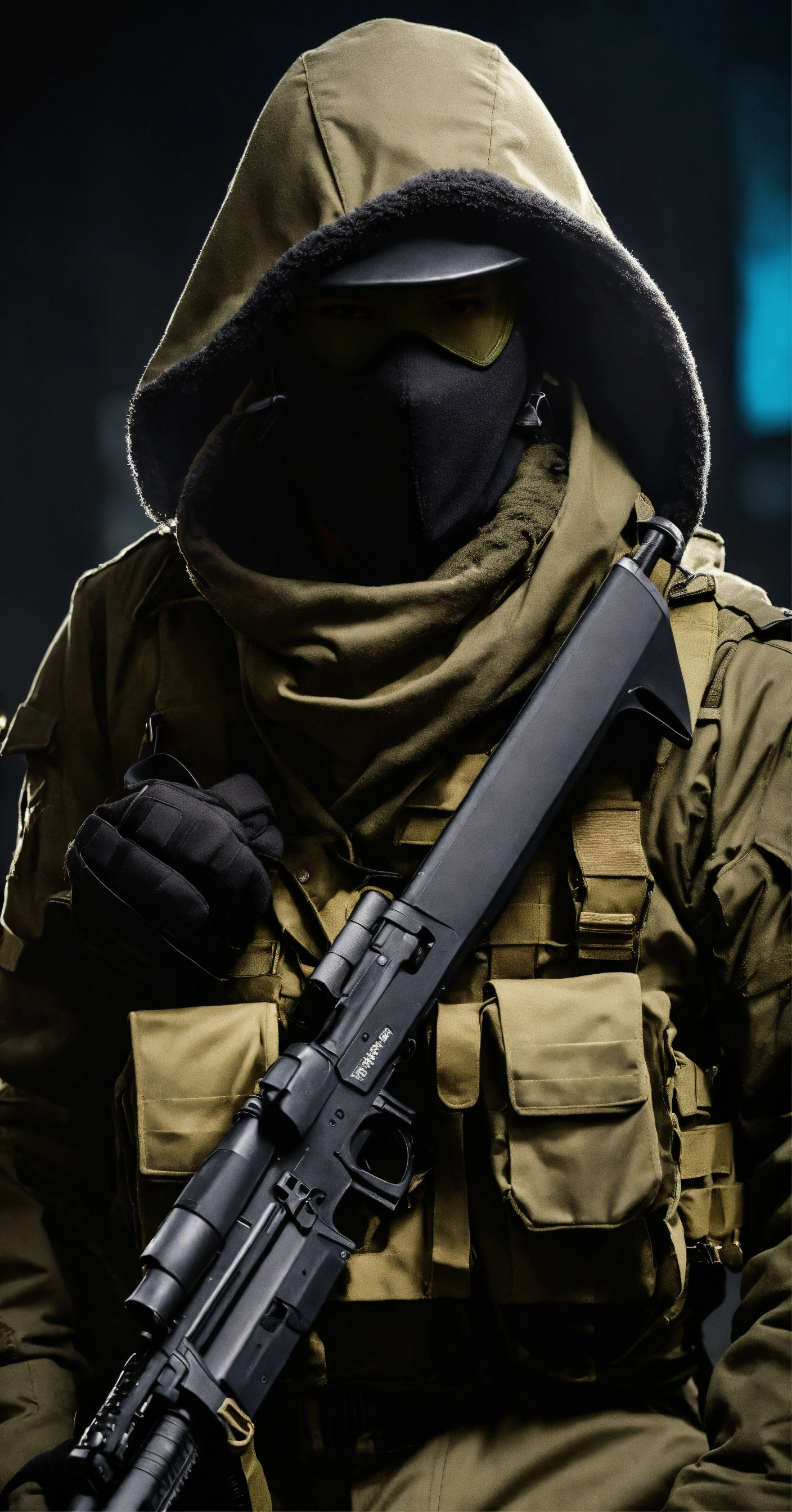 Lexica - Loneley soldier, comando outfit, masked face , full body image ...