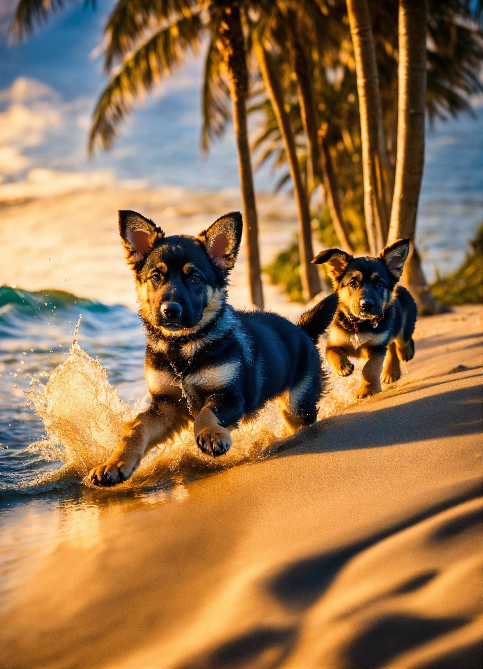 Lexica - "Sapphire Shoreline Pups" On a secluded, glittering blue ...