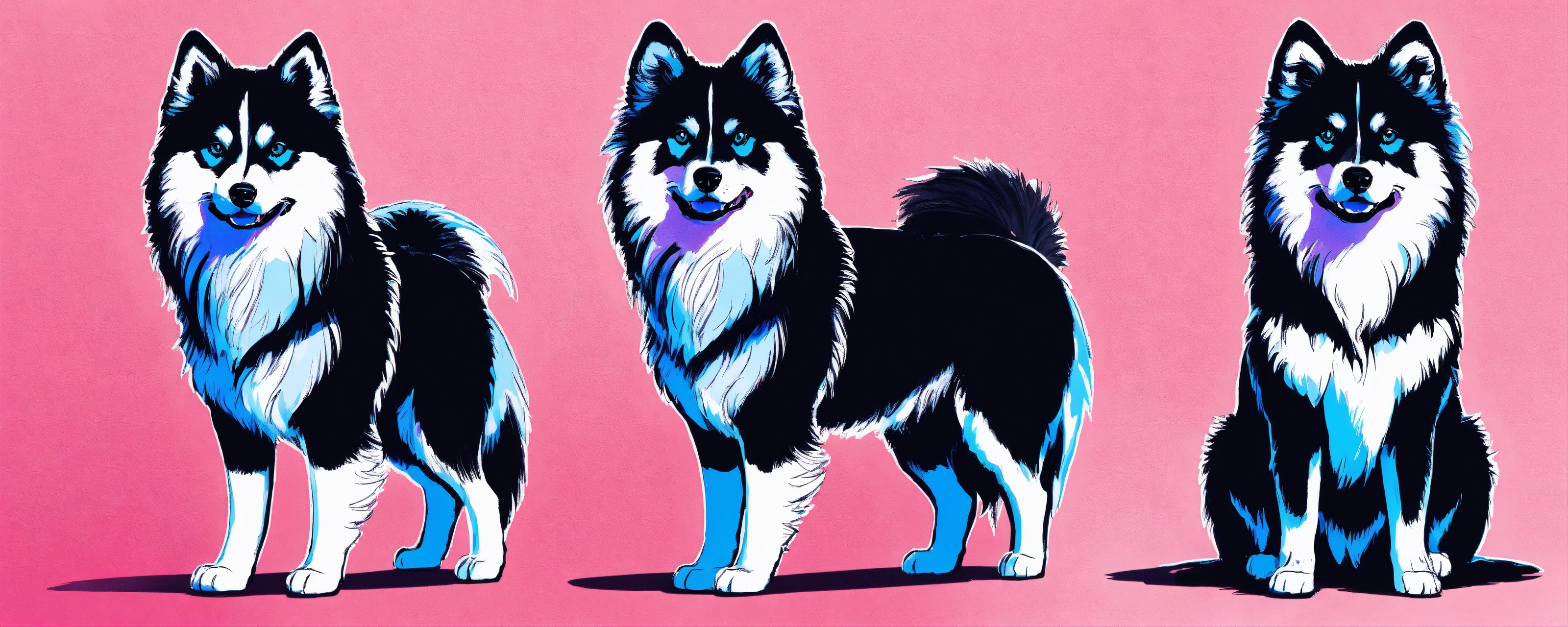 Lexica - A full body image of a pomsky black and white with long hair ...