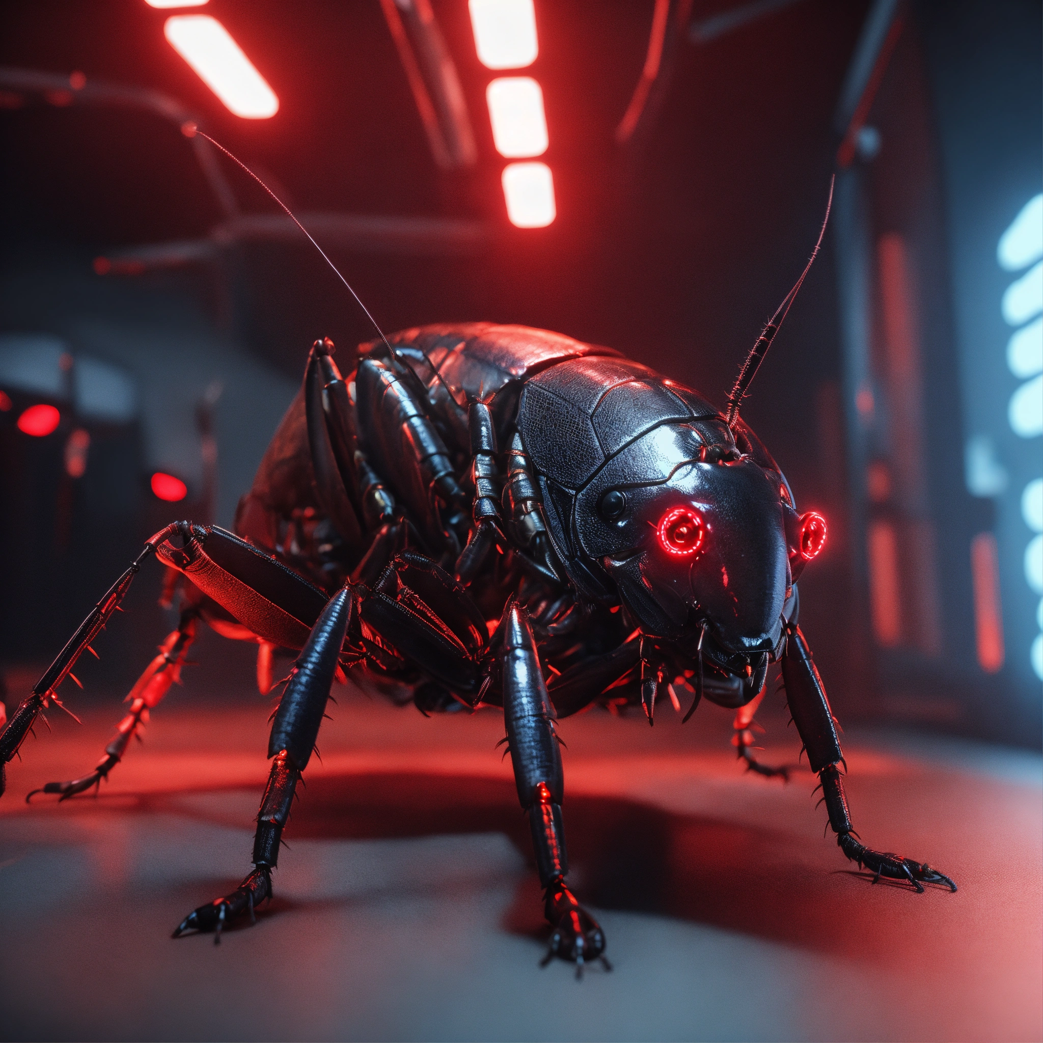 Lexica - 3 black cockroach faced humanoids with red glowing eyes and ...