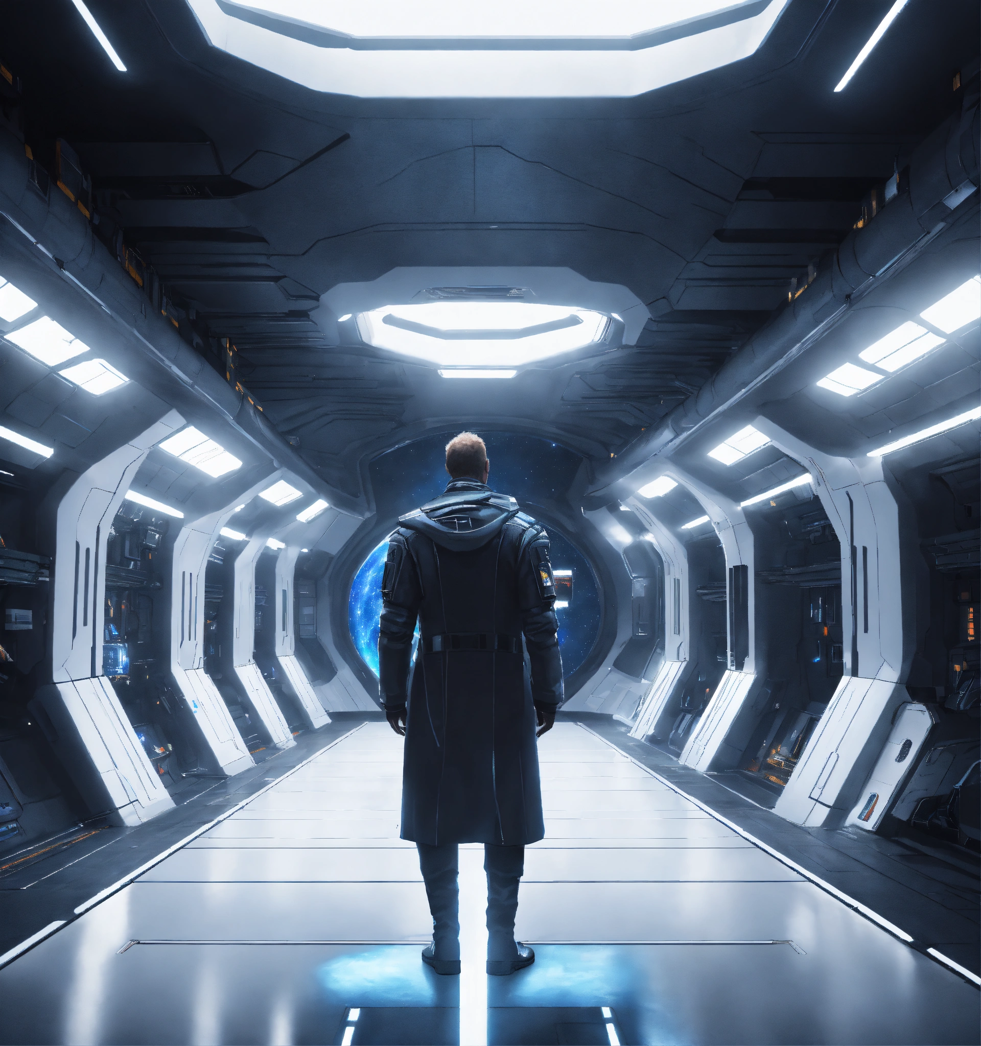 Lexica - A 45 year old masculine man with trim beard in futuristic long ...