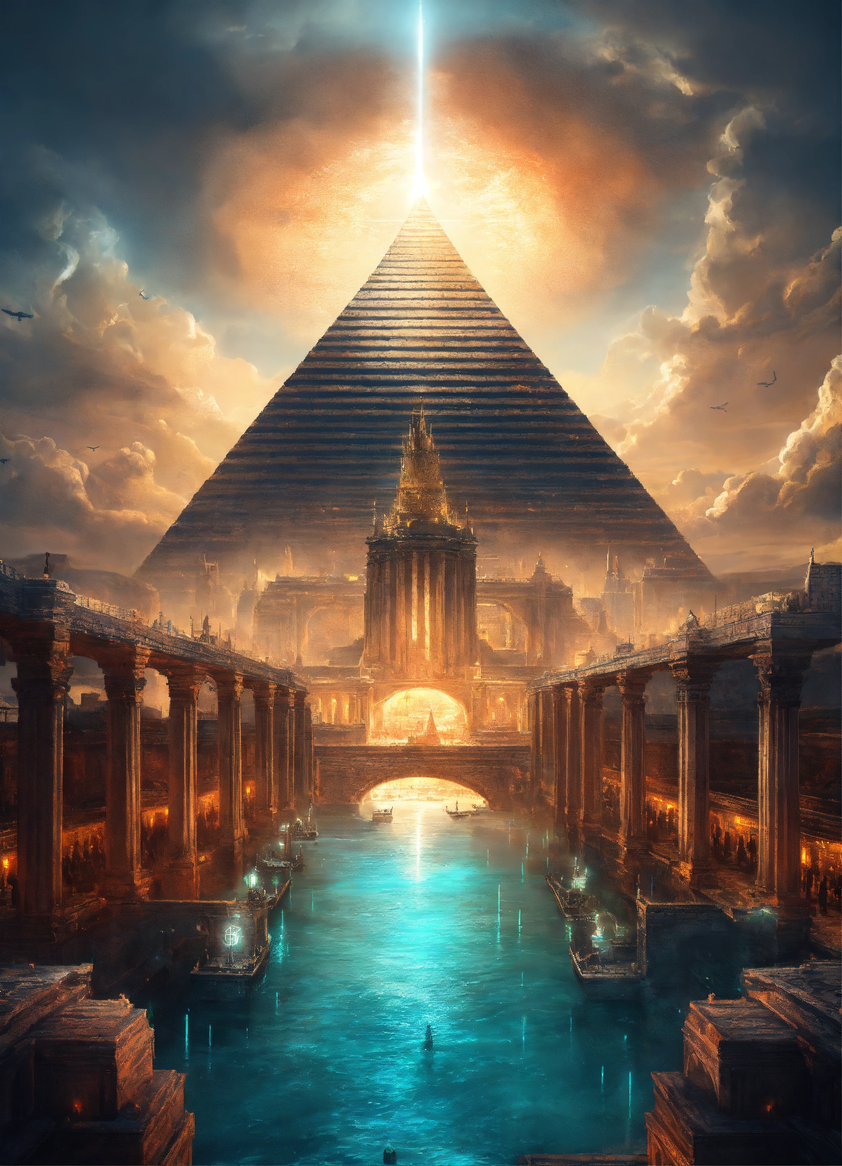 Lexica - A single white glowing magical pyramid rises up in the center ...