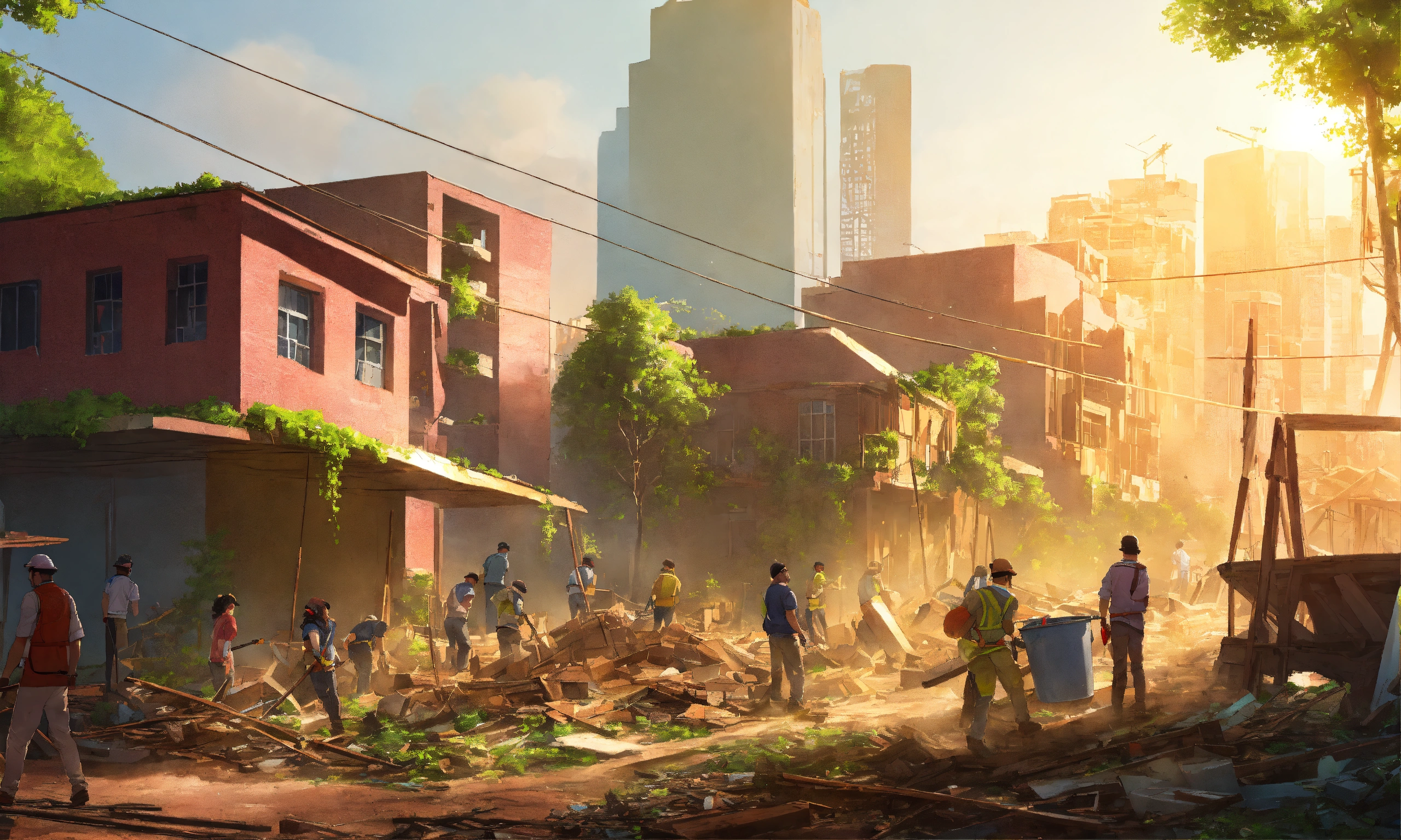 Lexica - Illustrate survivors working together to rebuild the city ...
