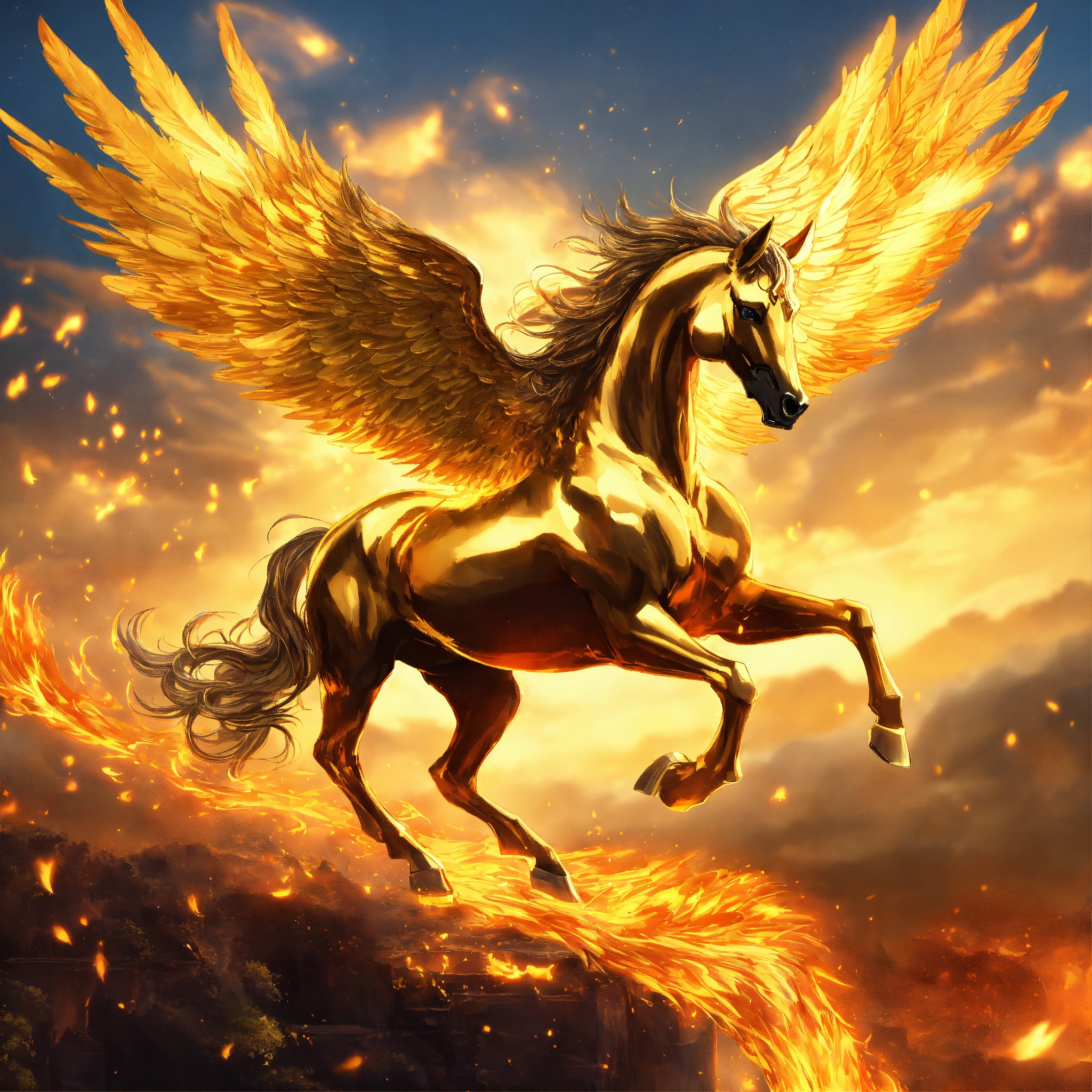 Lexica - Generate an image of a golden Pegasus in a vibrant anime style ...