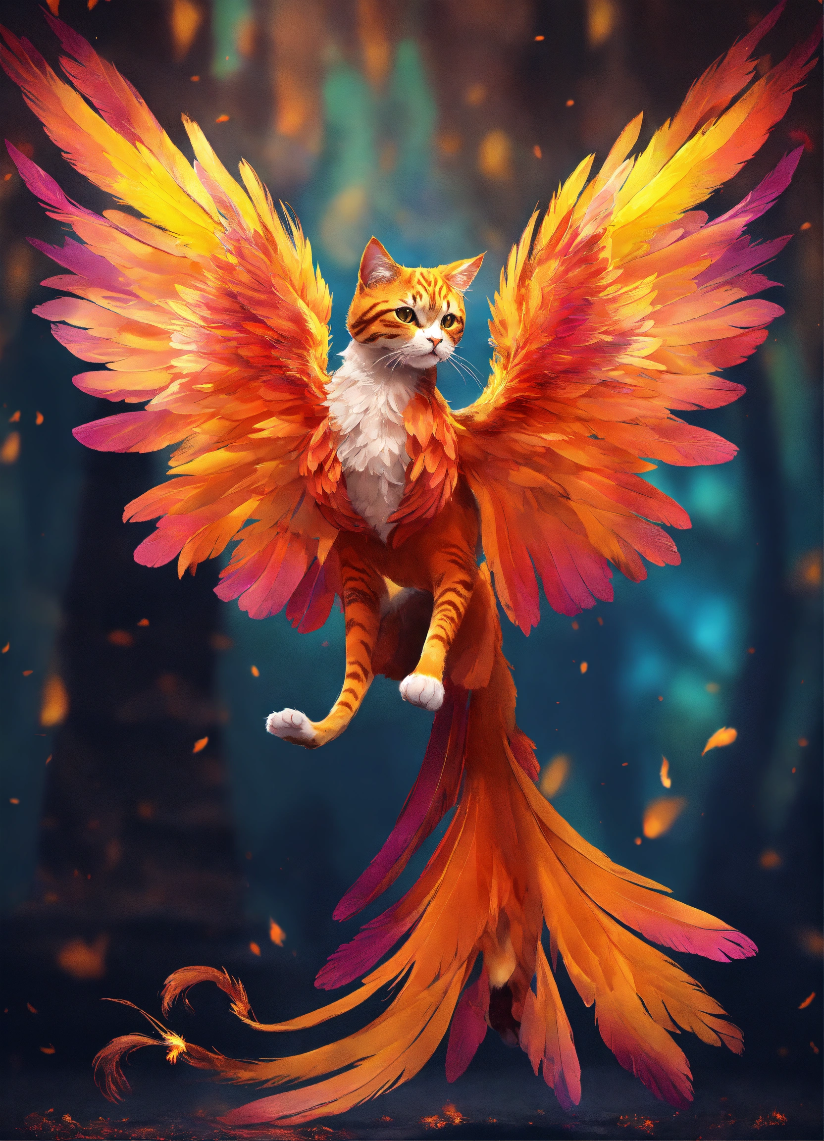 Lexica - A cat like human with two legs, transformed into a phoenix ...