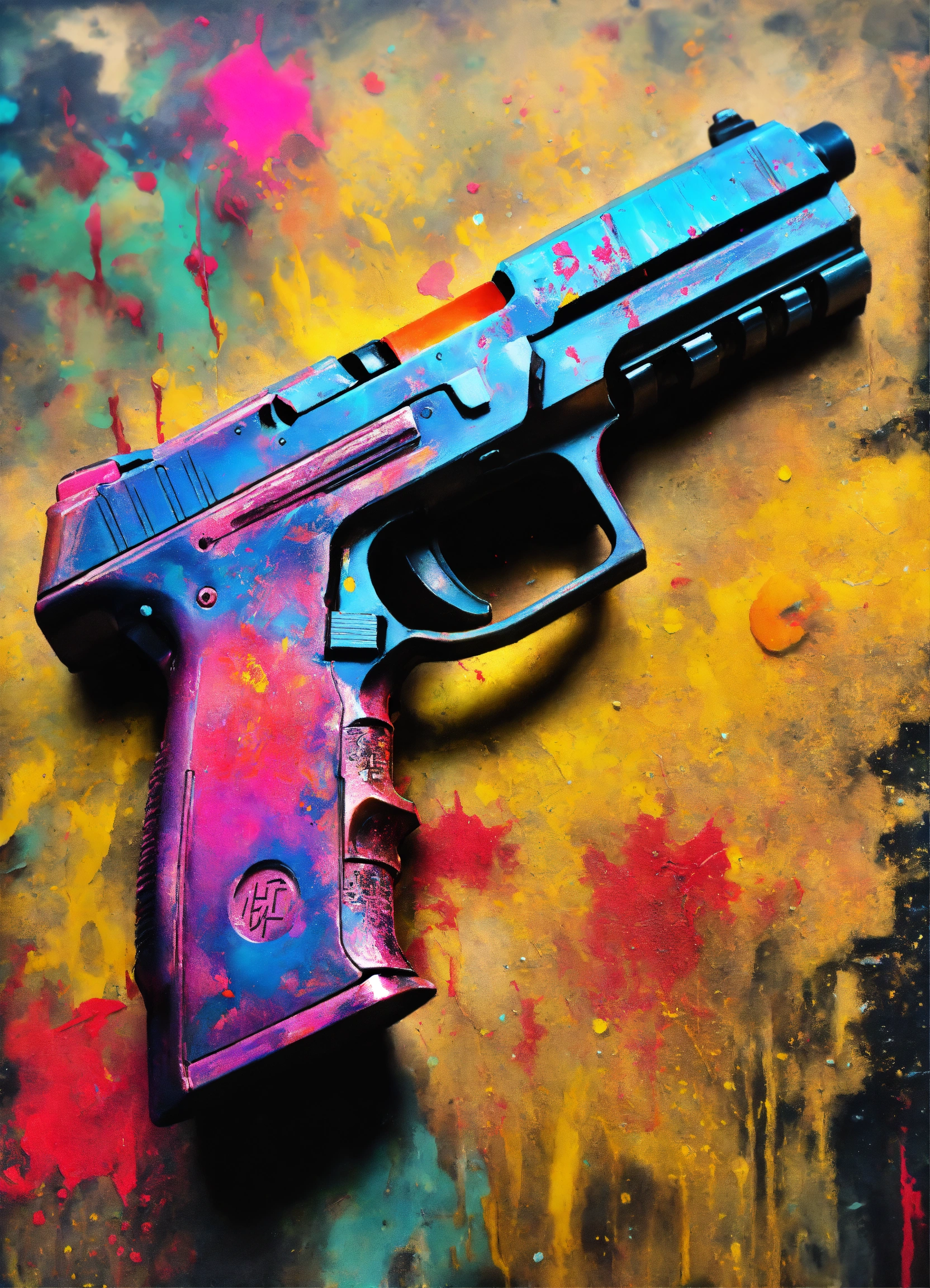 Lexica - Cyberpunk handgun 45 8 round magazine, splash of color gritty ...