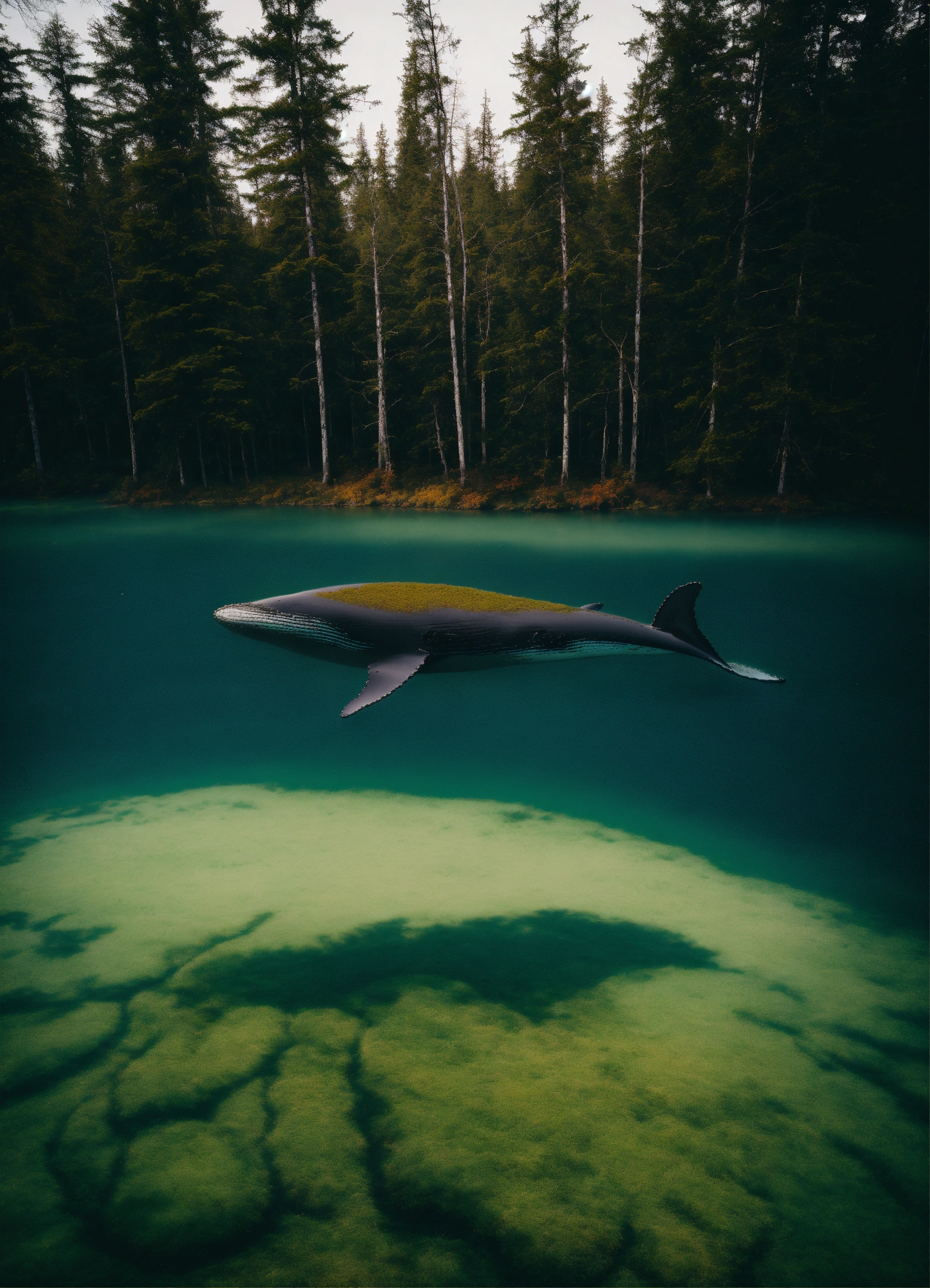 Lexica - A whale among the trees, forest lake, moss, cold weather, dark ...