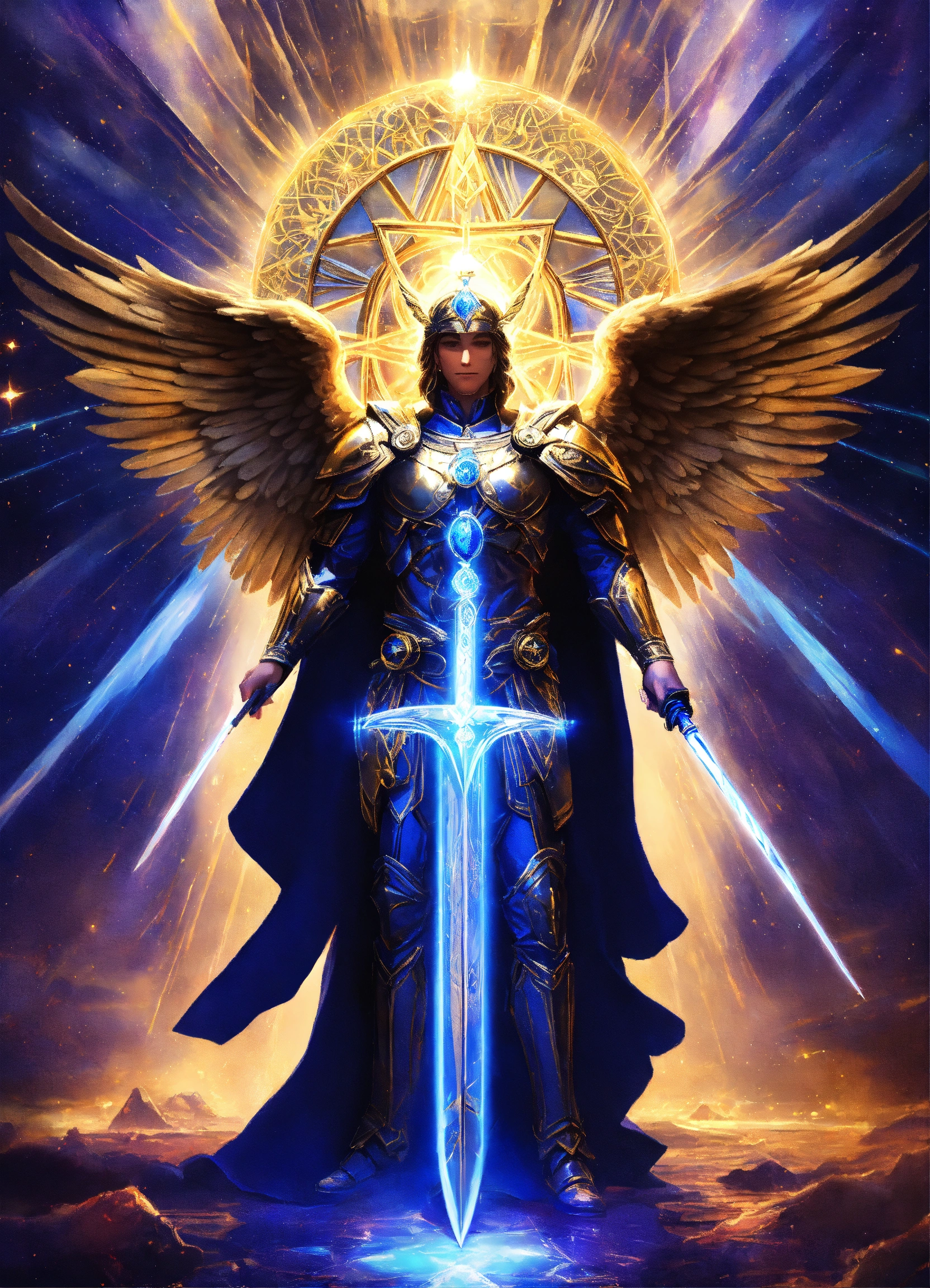 Lexica - Archangel Michael with real face, blue bumps of light, indigo ...