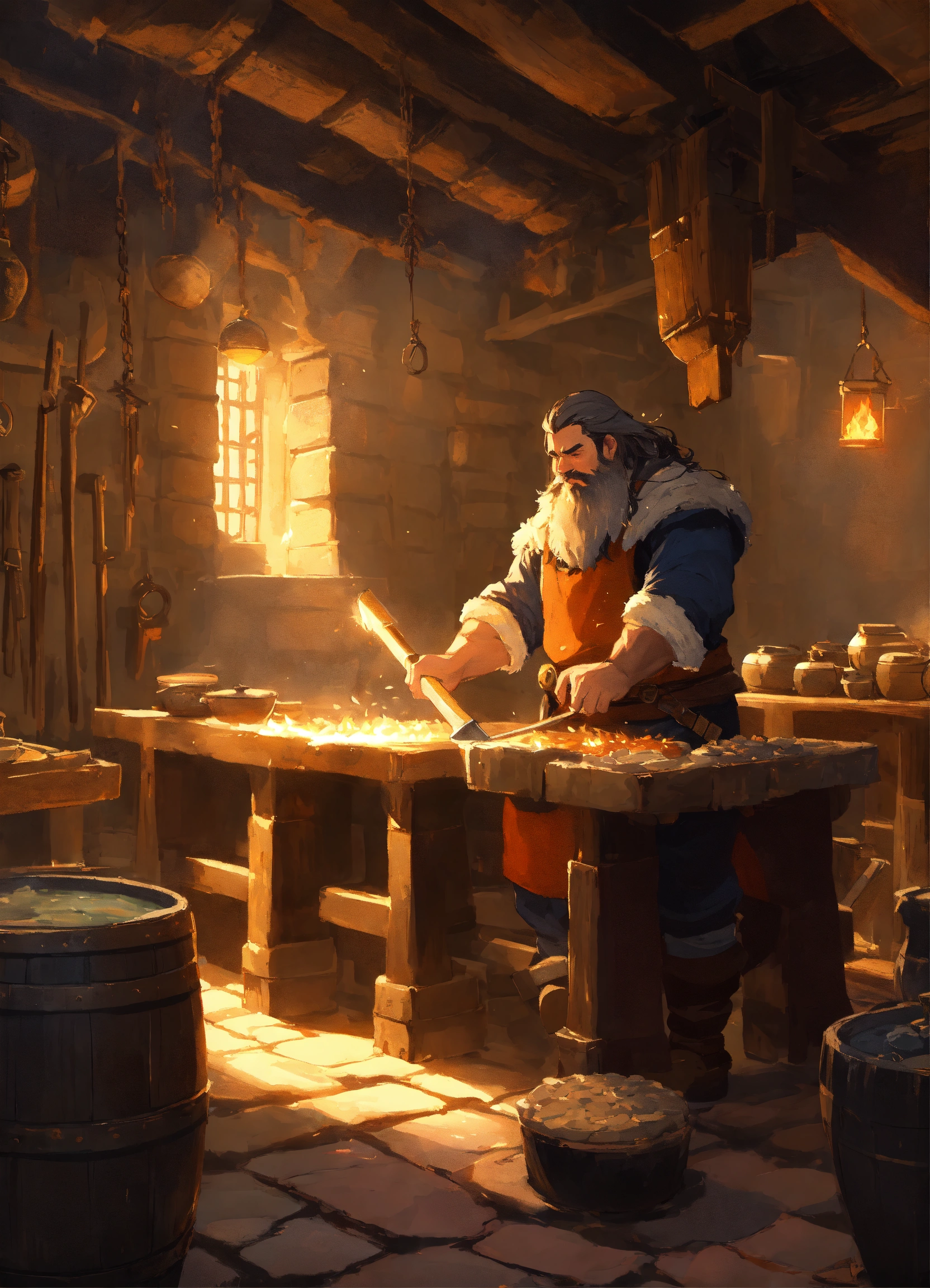 Lexica - A dwarven blacksmith with a hammer in front of a huge anvil ...