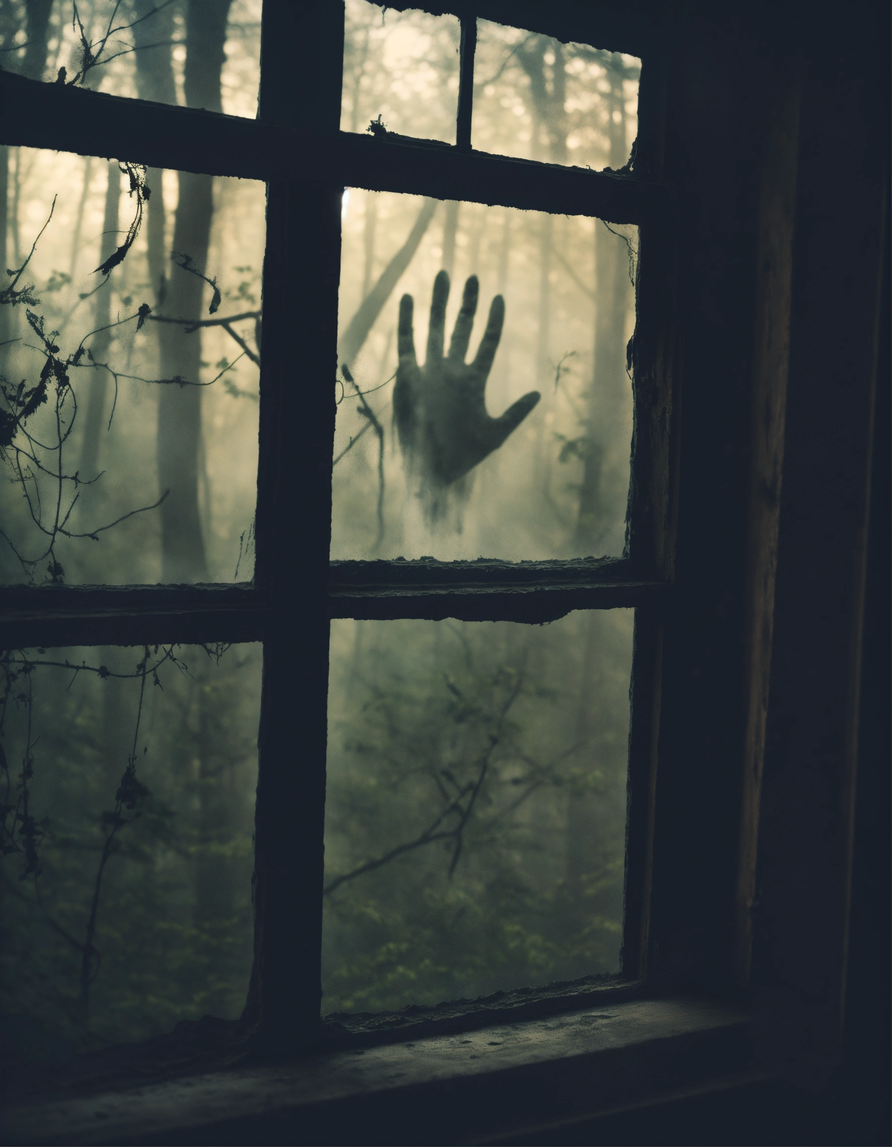 Lexica - Haunted ghost, scary, stalker, dark tones, misty forest, hands ...