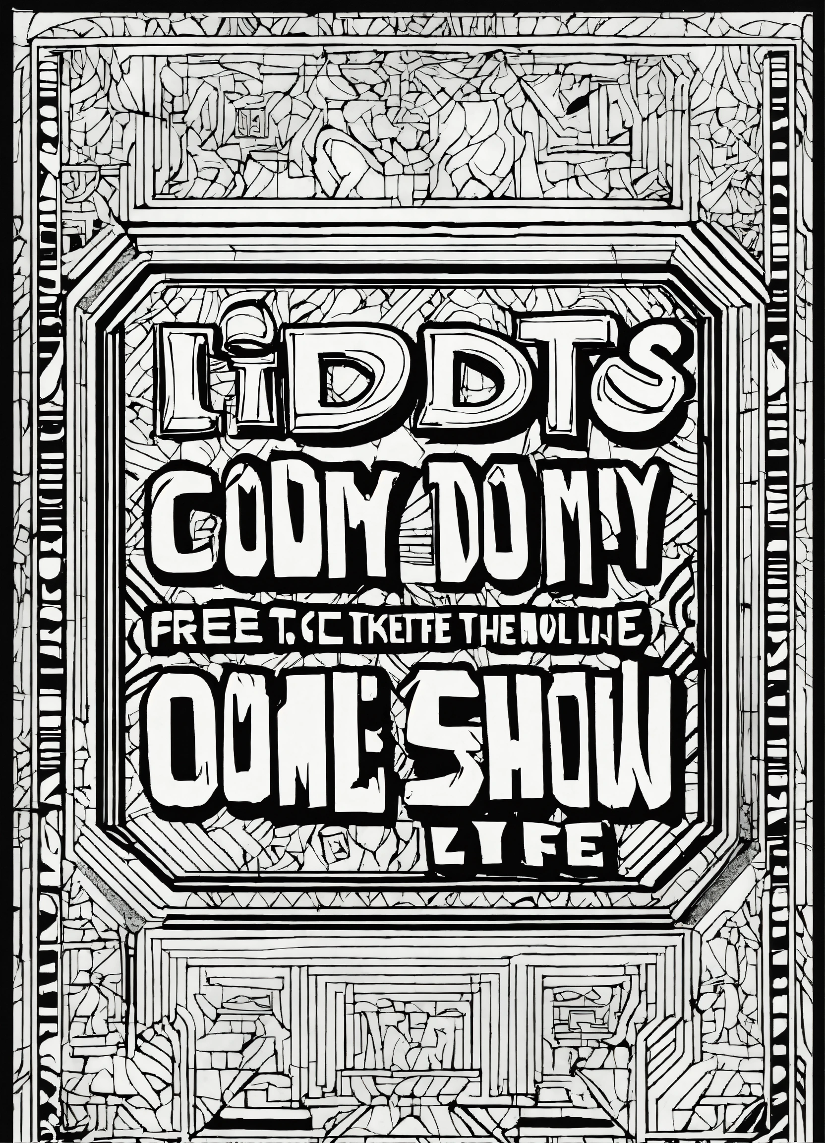 Lexica - Coloring page for adults, bold lines, dark lines, sign with a ...