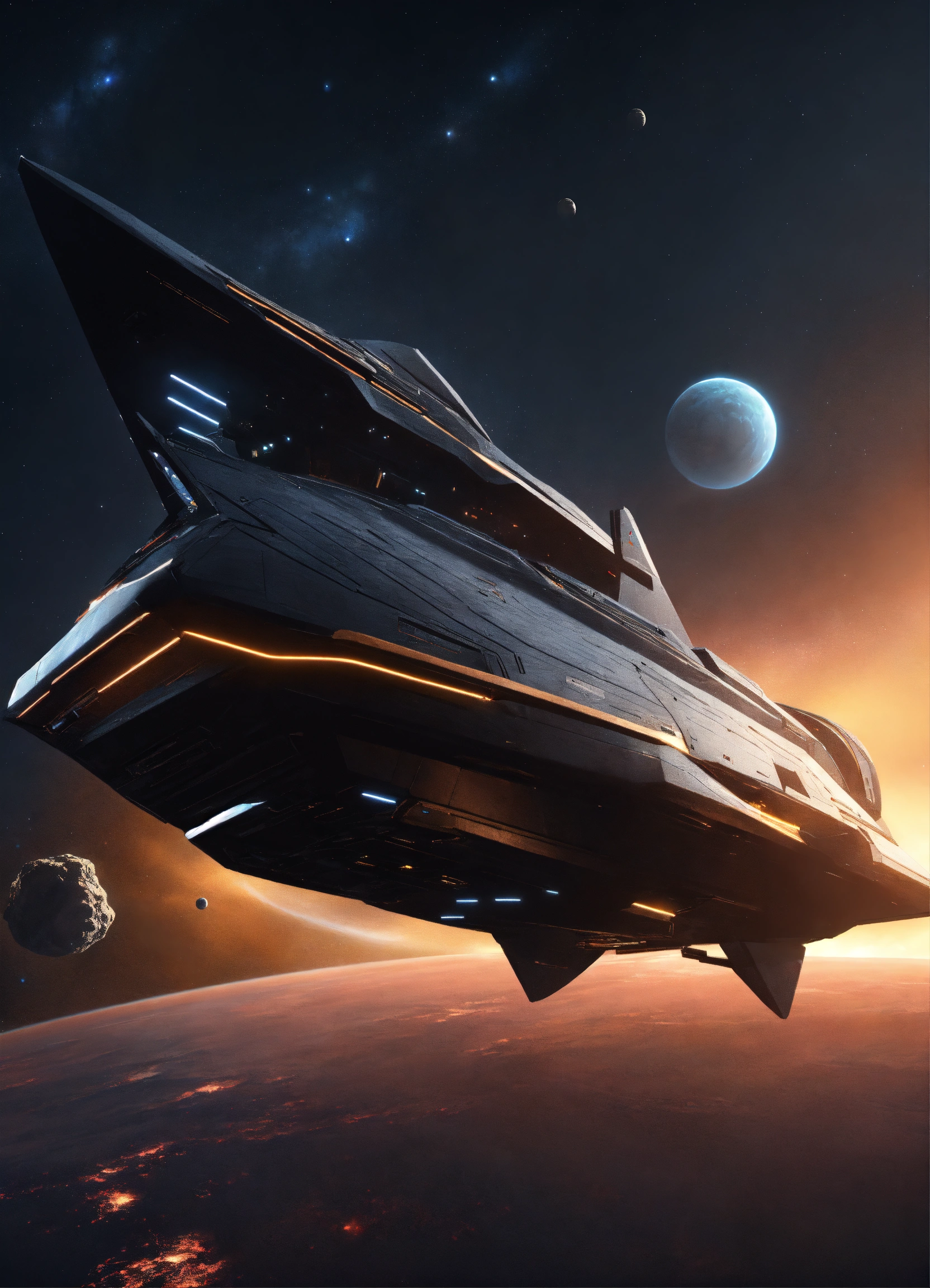 Lexica - Luxurious sleek black shark shaped space yacht shooting out in ...