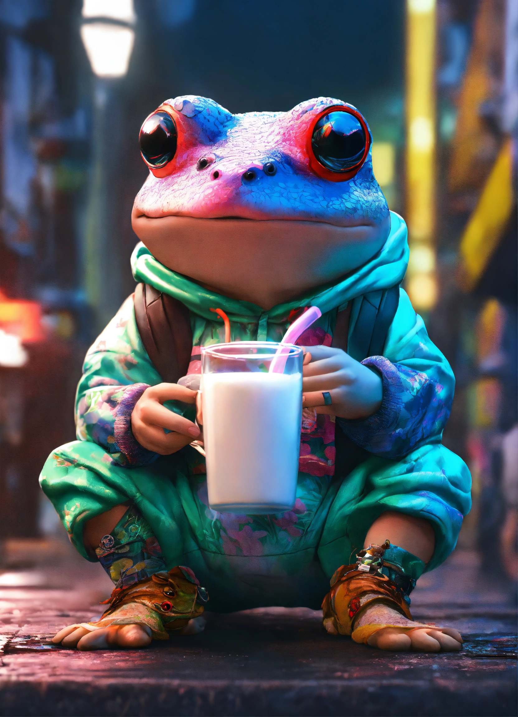 Lexica - A toad drinking milk 90s anime, cyberpunk style, of a person ...