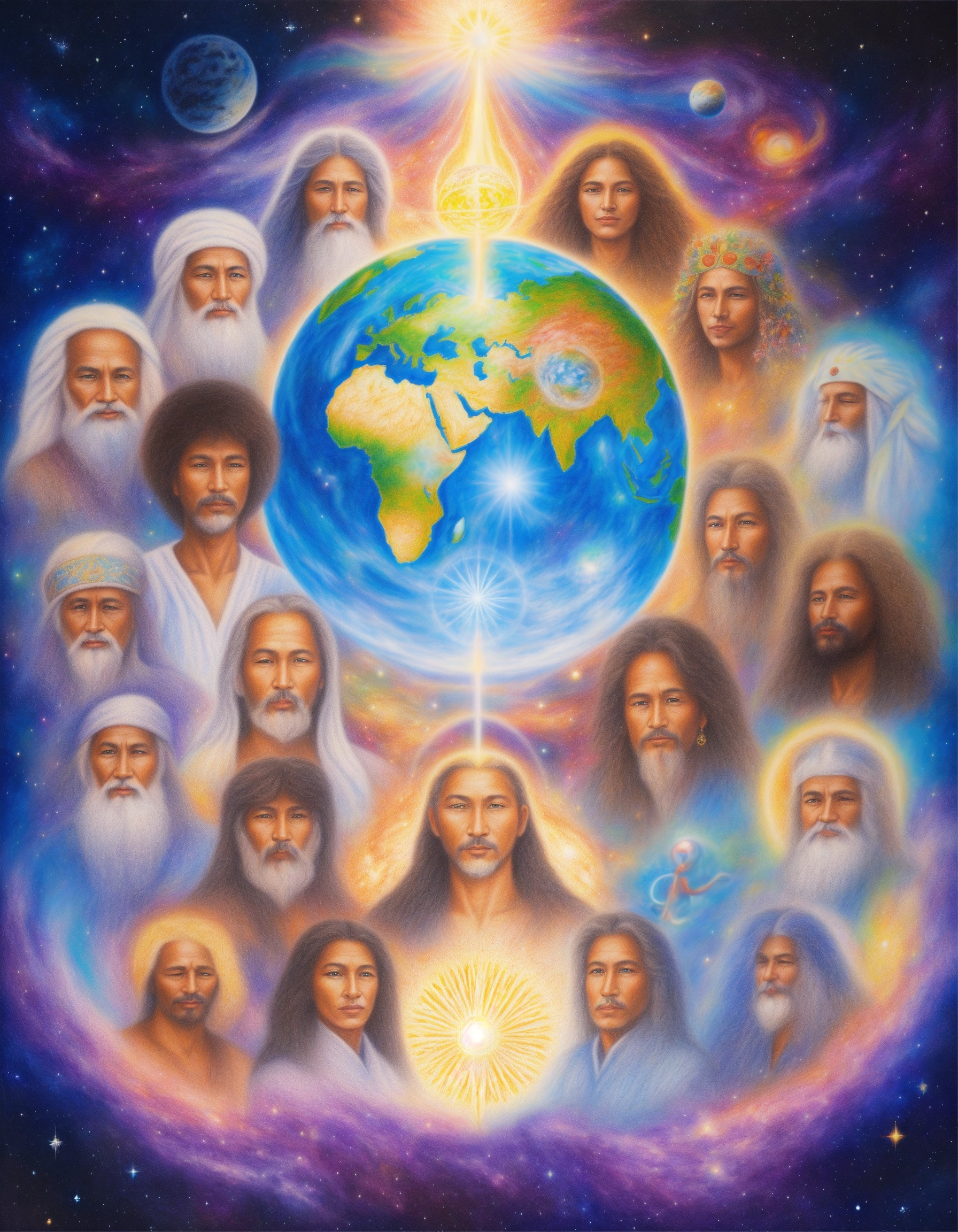 Lexica - Beautifull colored pencil drawing of many ascended masters and ...