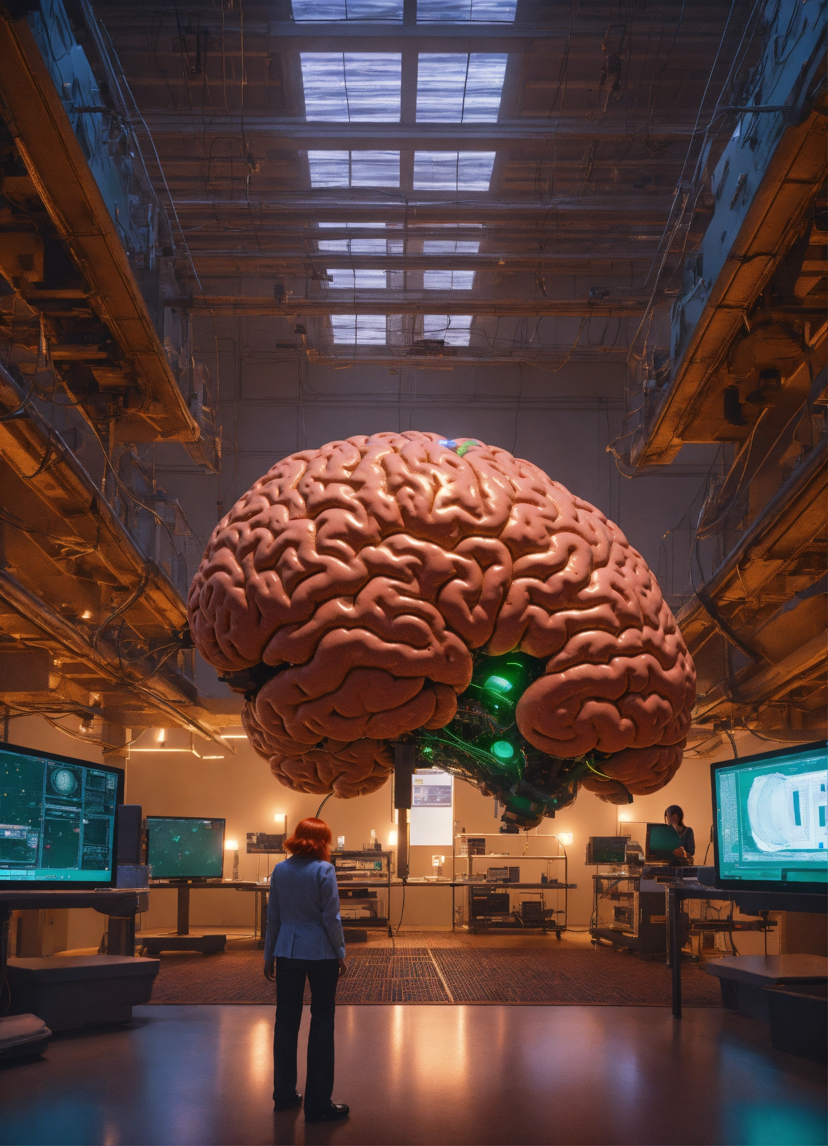 Lexica - In the center of the room, a colossal human brain is ...