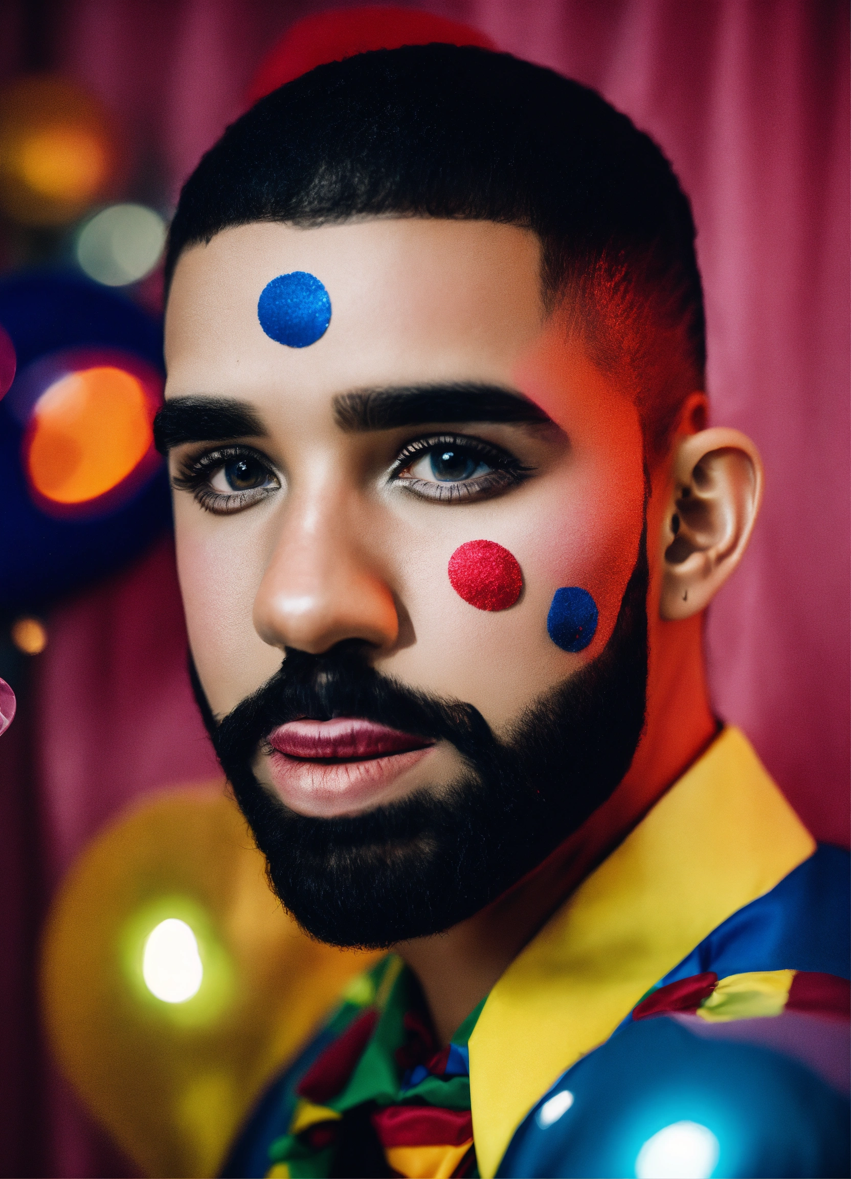 Lexica - Birthday card, drake clown makeup, photography,