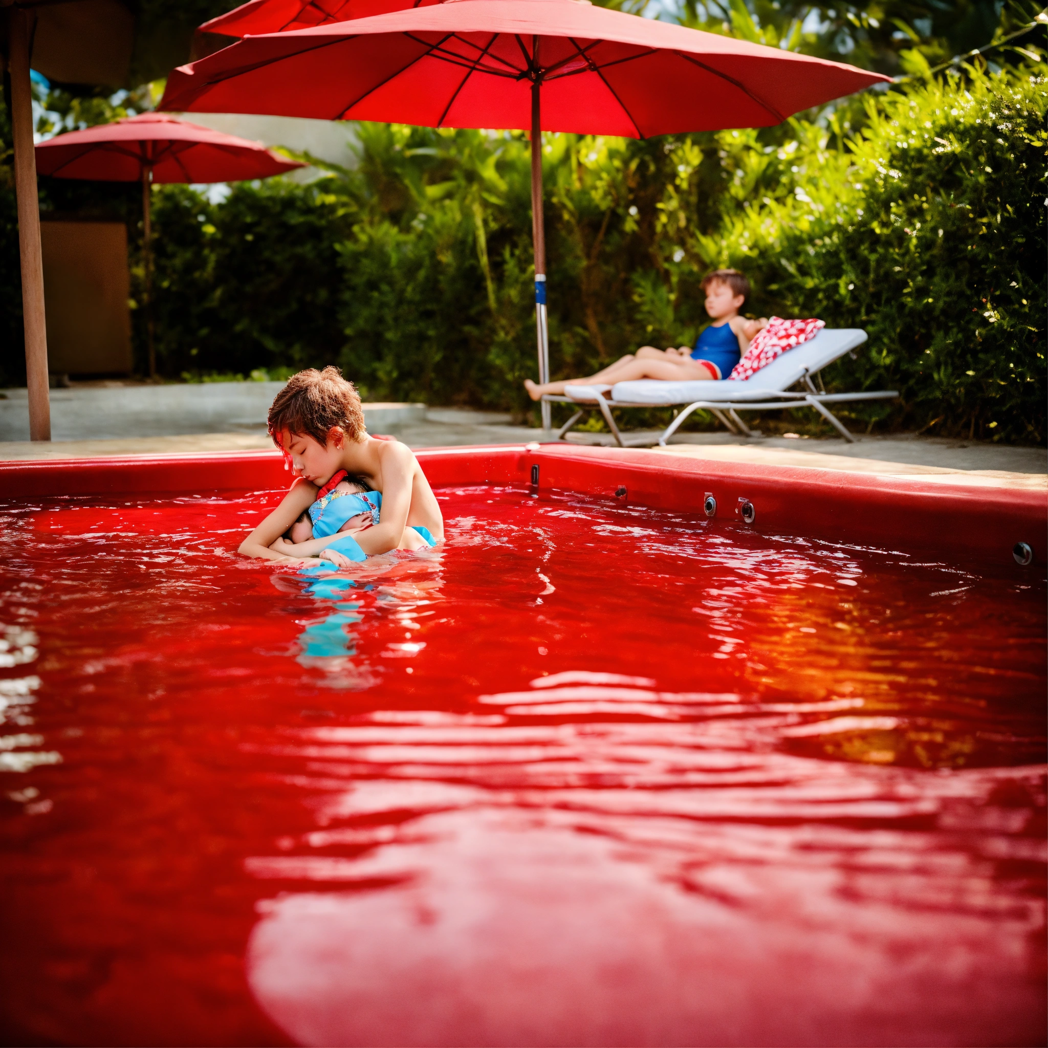 Lexica - Sleeping kids in red swimming pool