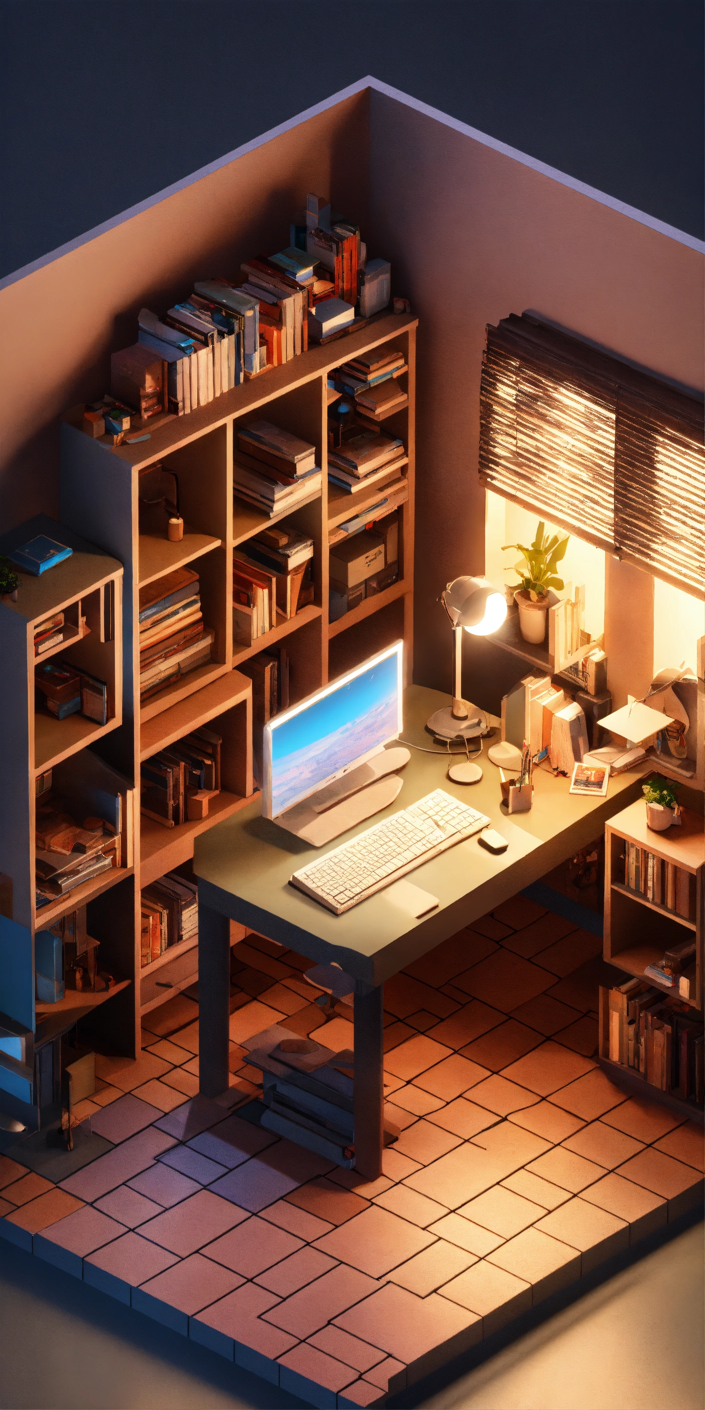 Lexica - Cube cutout of an isometric programmer bedroom with a PC ...