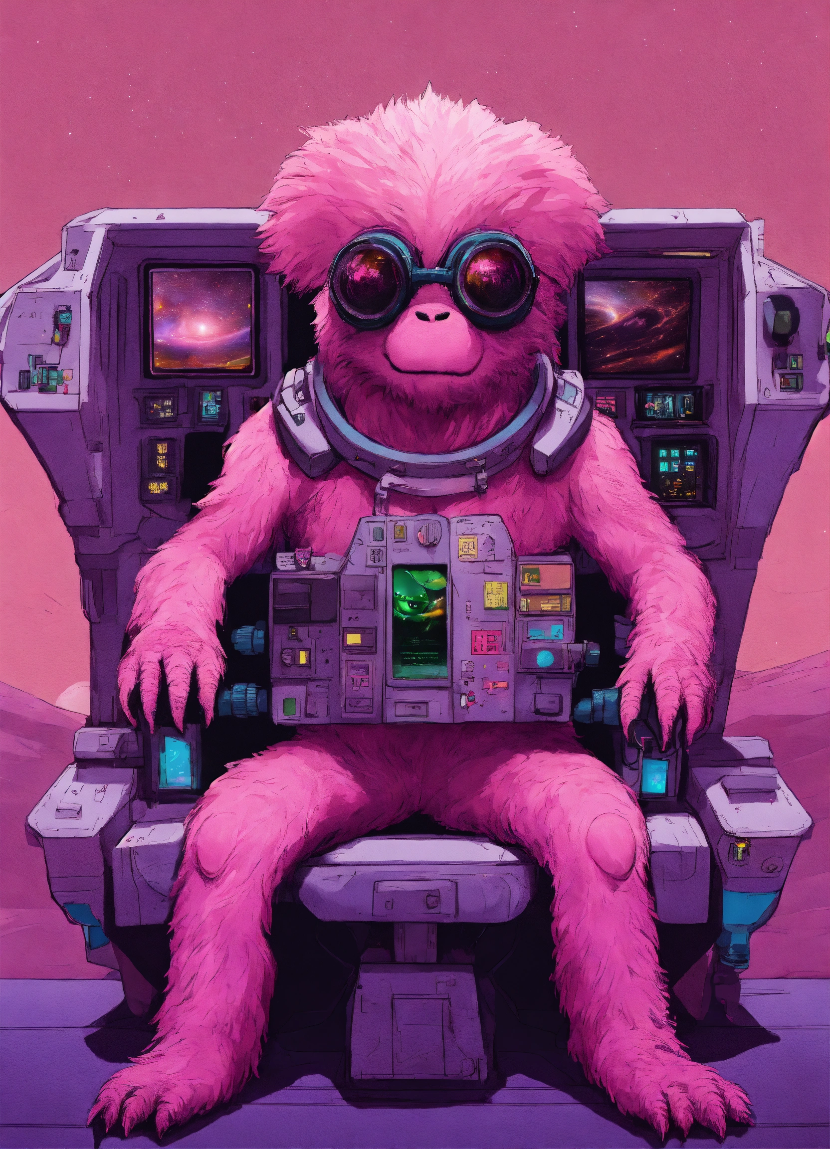 Lexica - Big pink and purple hairy alien monster wearing space goggles ...