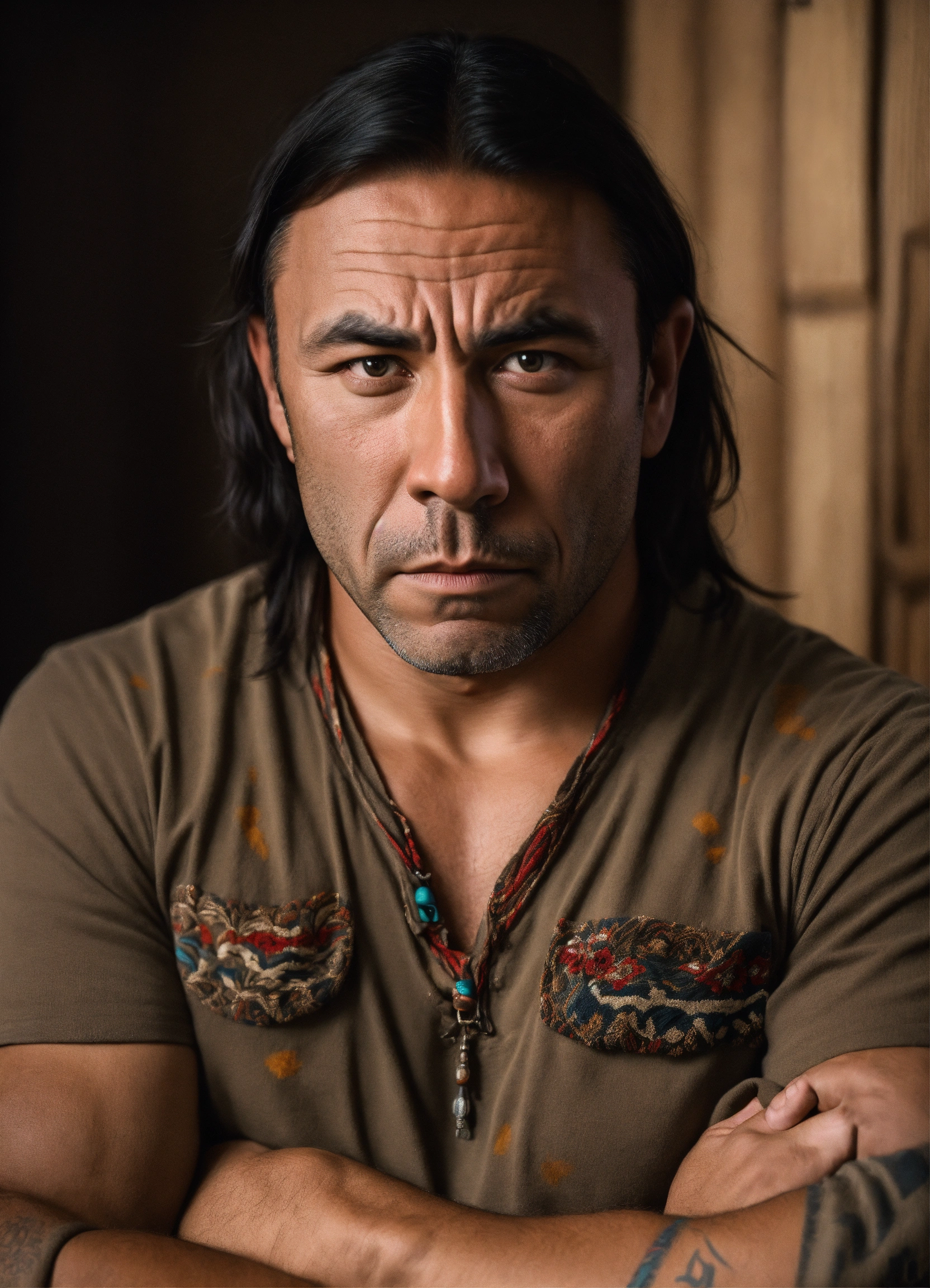 Lexica - Scared native american man, FRONT VIEW, casual clothes, arms ...