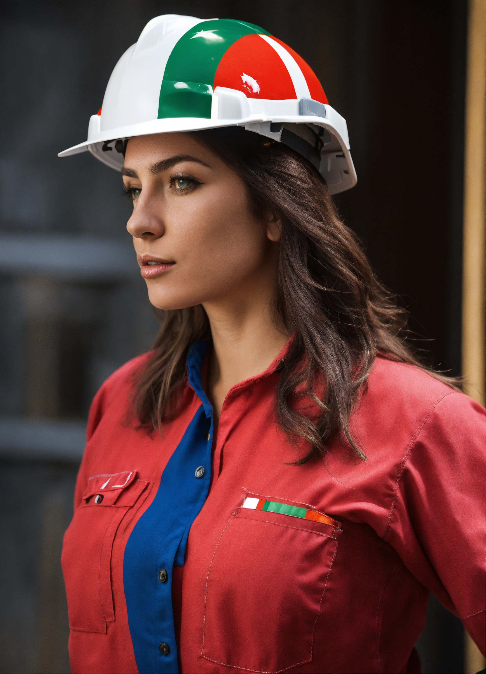 Lexica - An italian women construction worker wearing a helmet on his ...