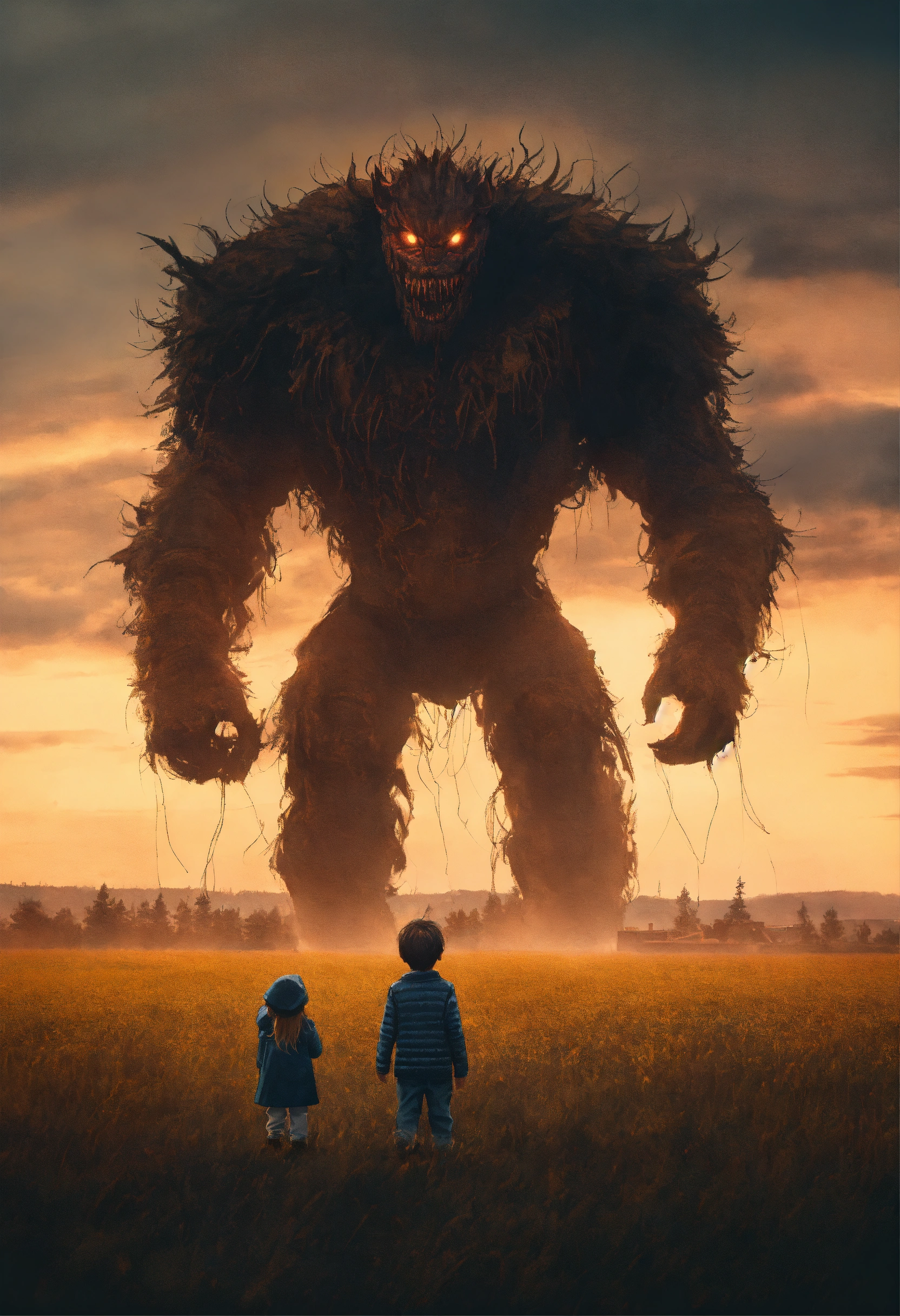 Lexica - Terrifying gigantic humanoid monster looming over small child ...