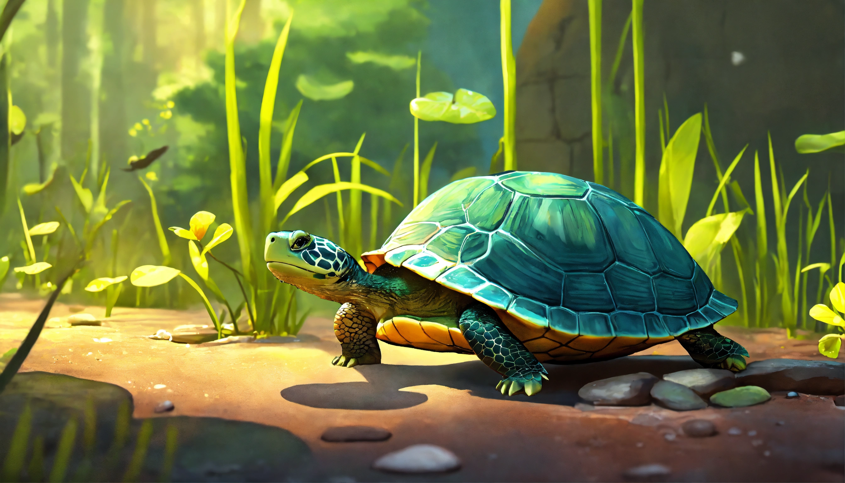 Lexica - Hello, turtle. She strolls on the damp ground, finding a flat ...