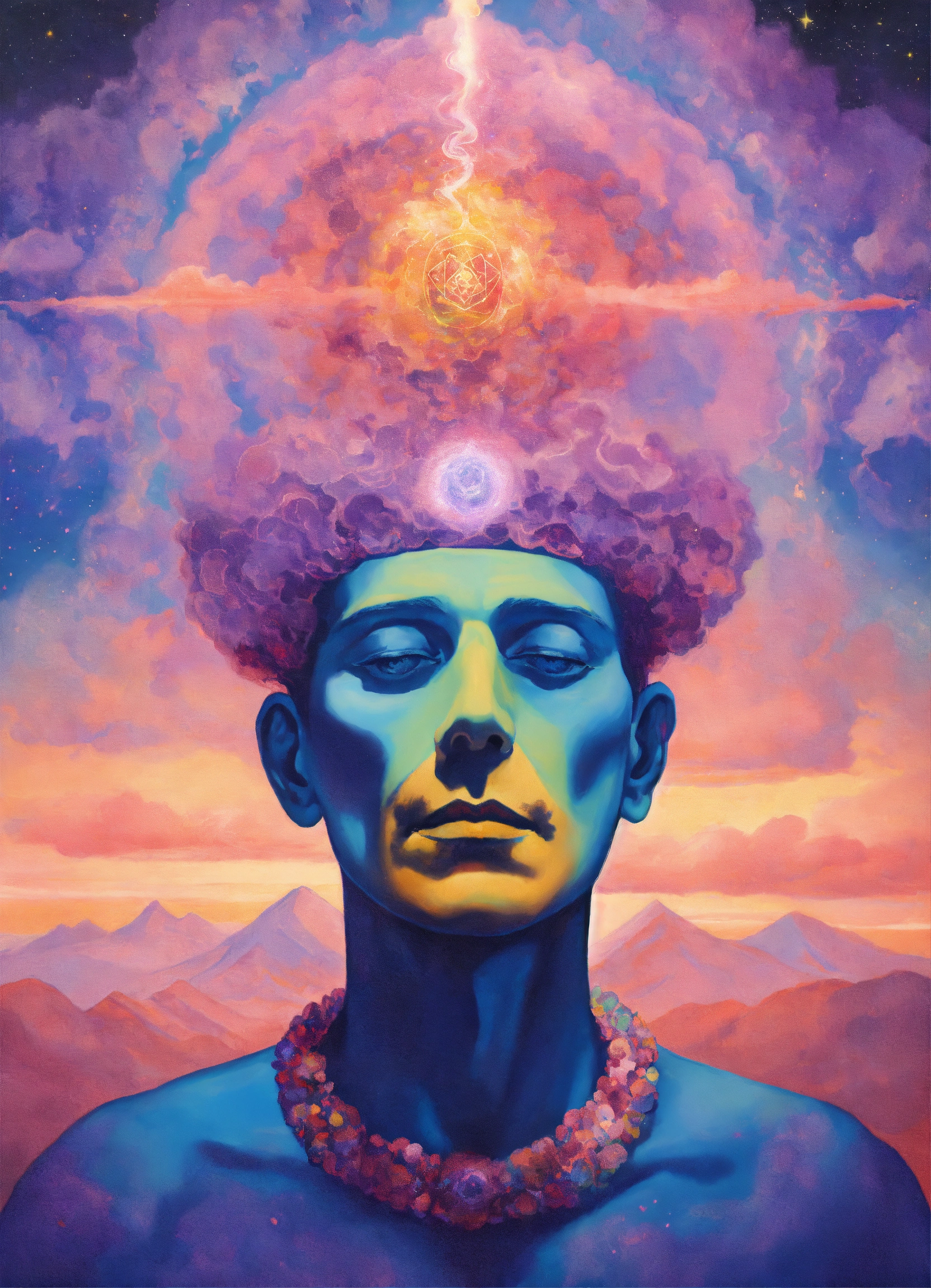 Lexica - Abstract guru smoking DMT, with universe coming out of his ...