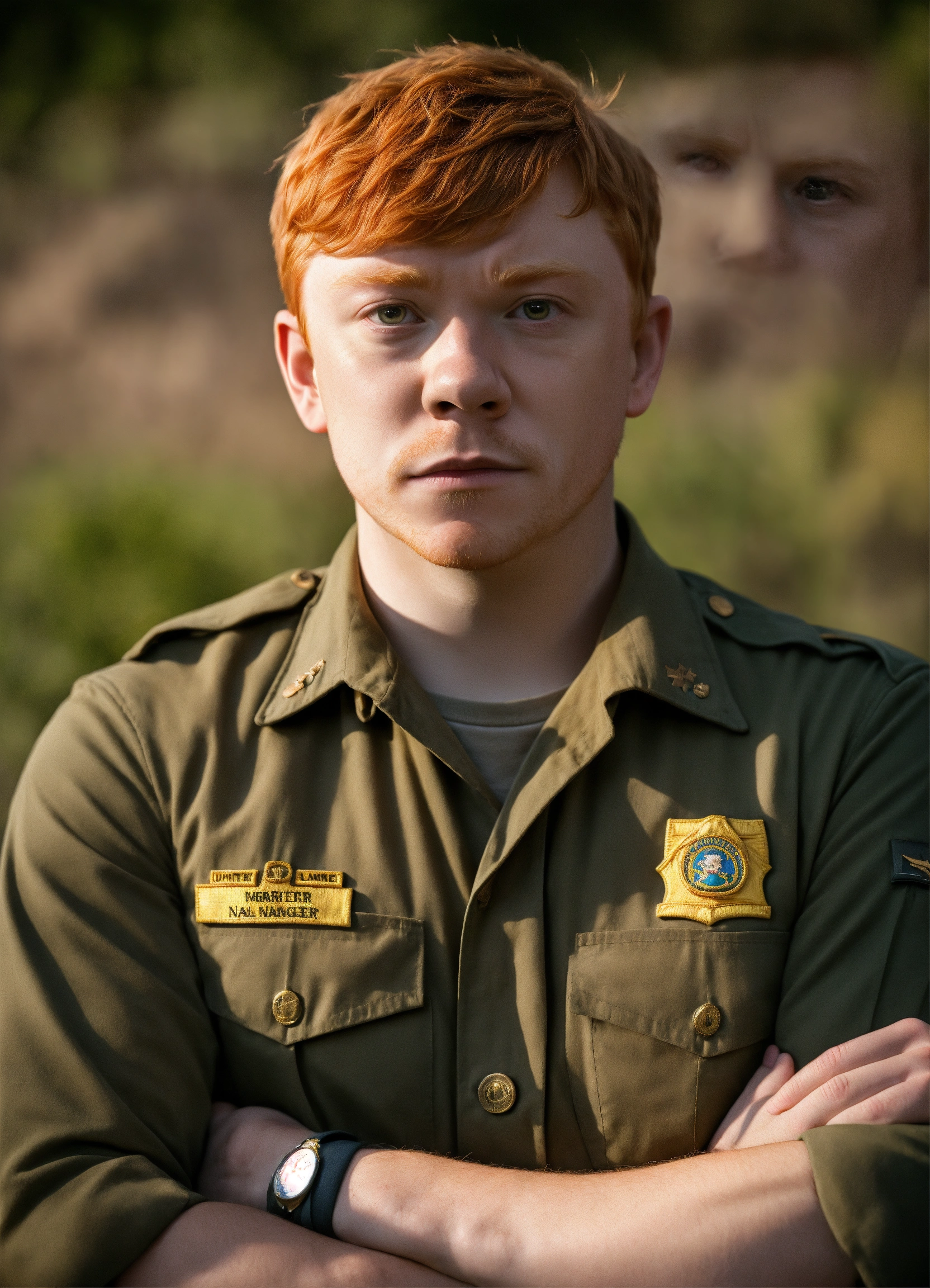 Lexica - Scared man, US PARK RANGER, FRONT VIEW, casual clothes, arms ...