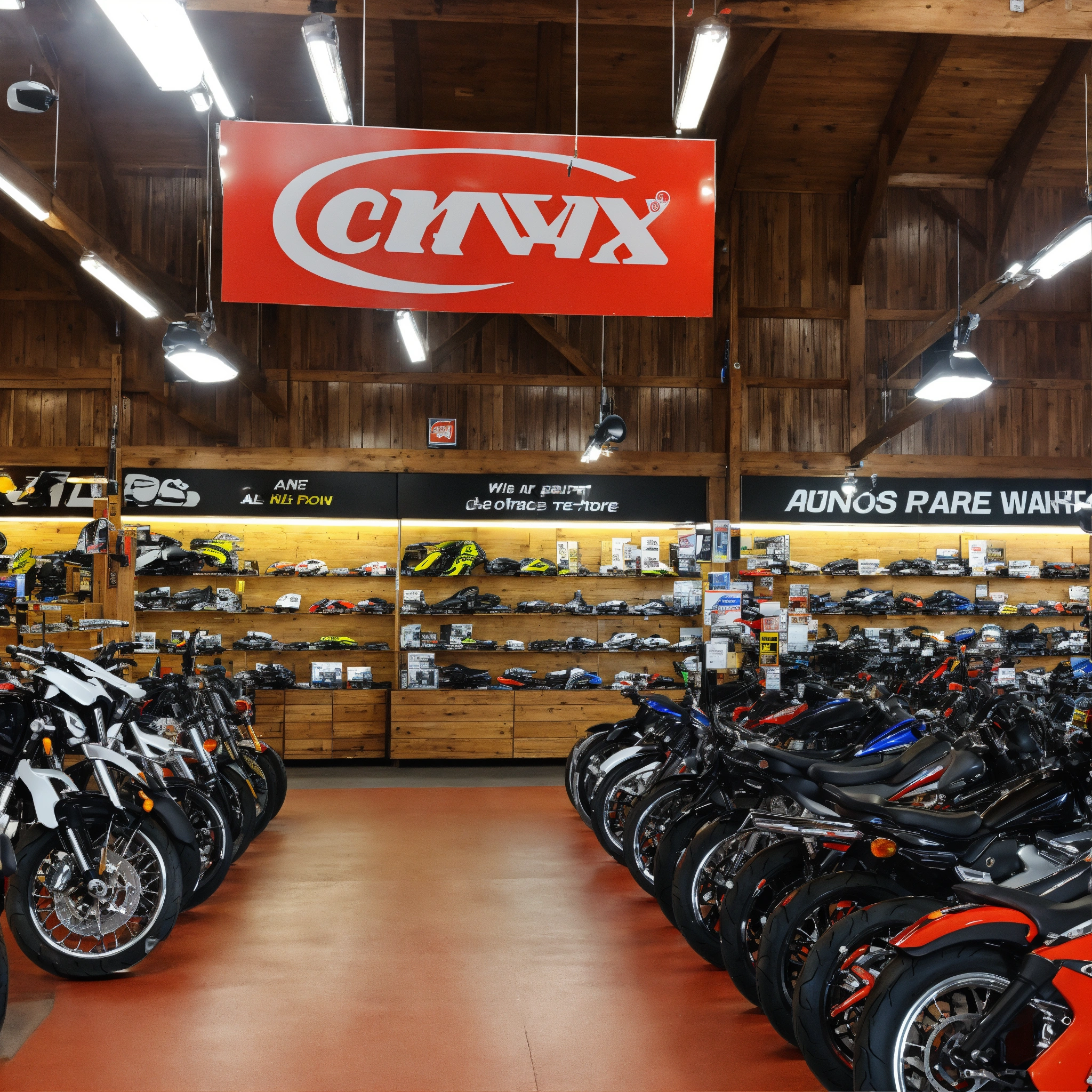 Lexica - A photo of a motorcycle parts store. The store is clean and ...