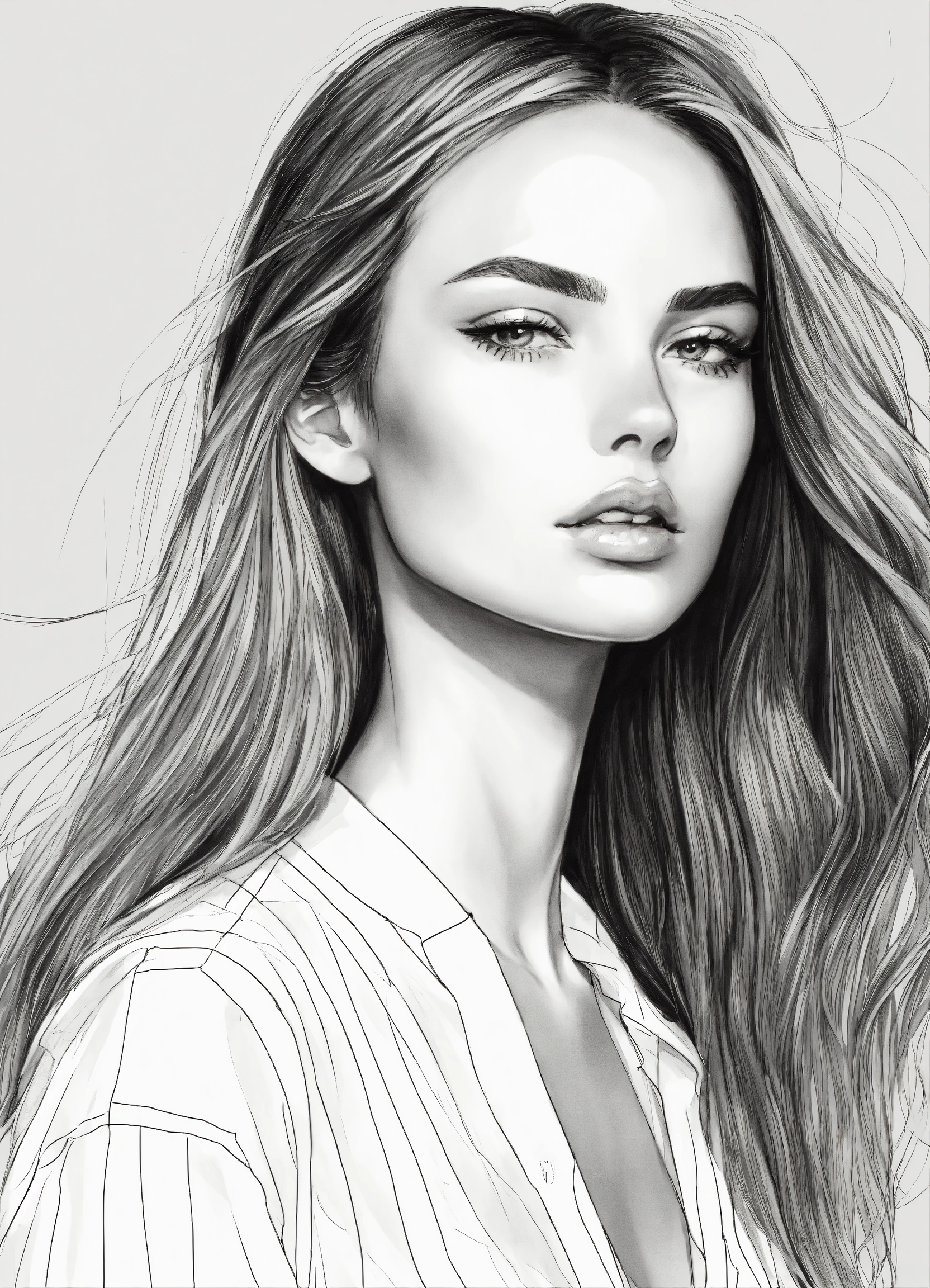 Lexica - Black and white line drawing of woman, upper body, white ...