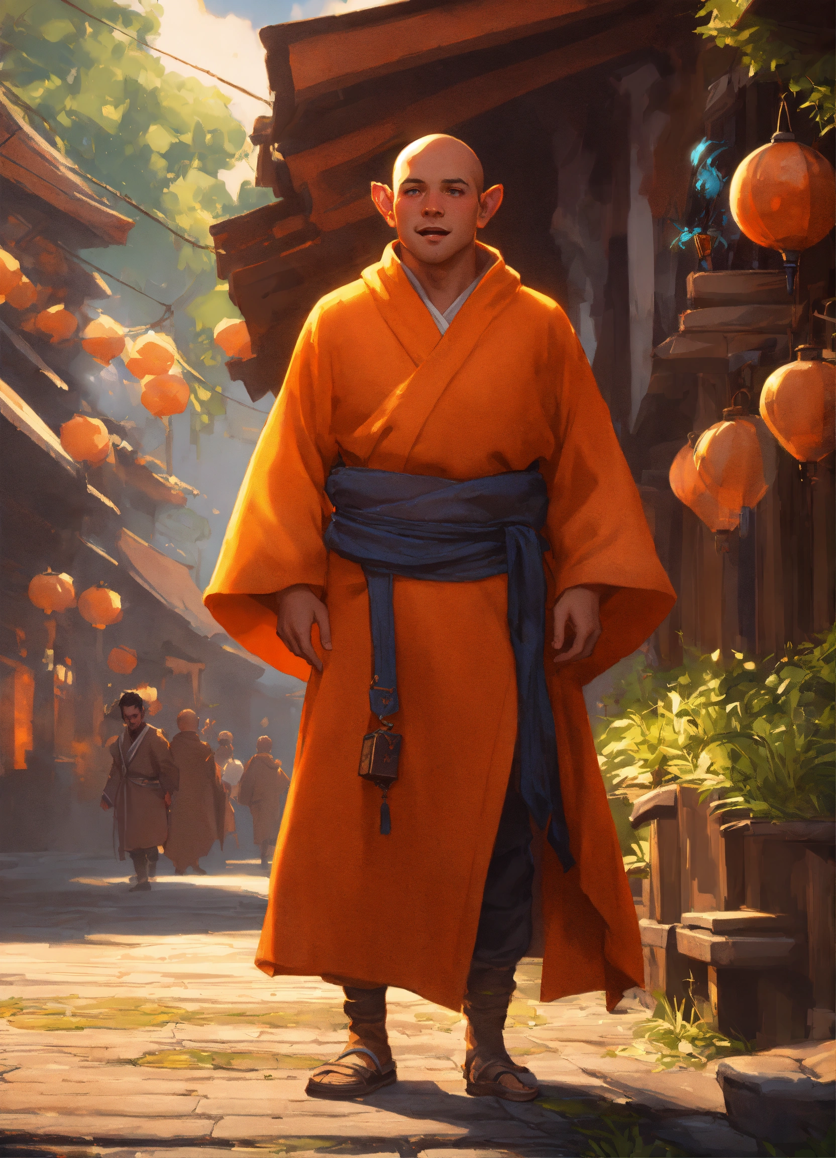 Lexica - Detailed male halfling with silly expression wearing a orange ...