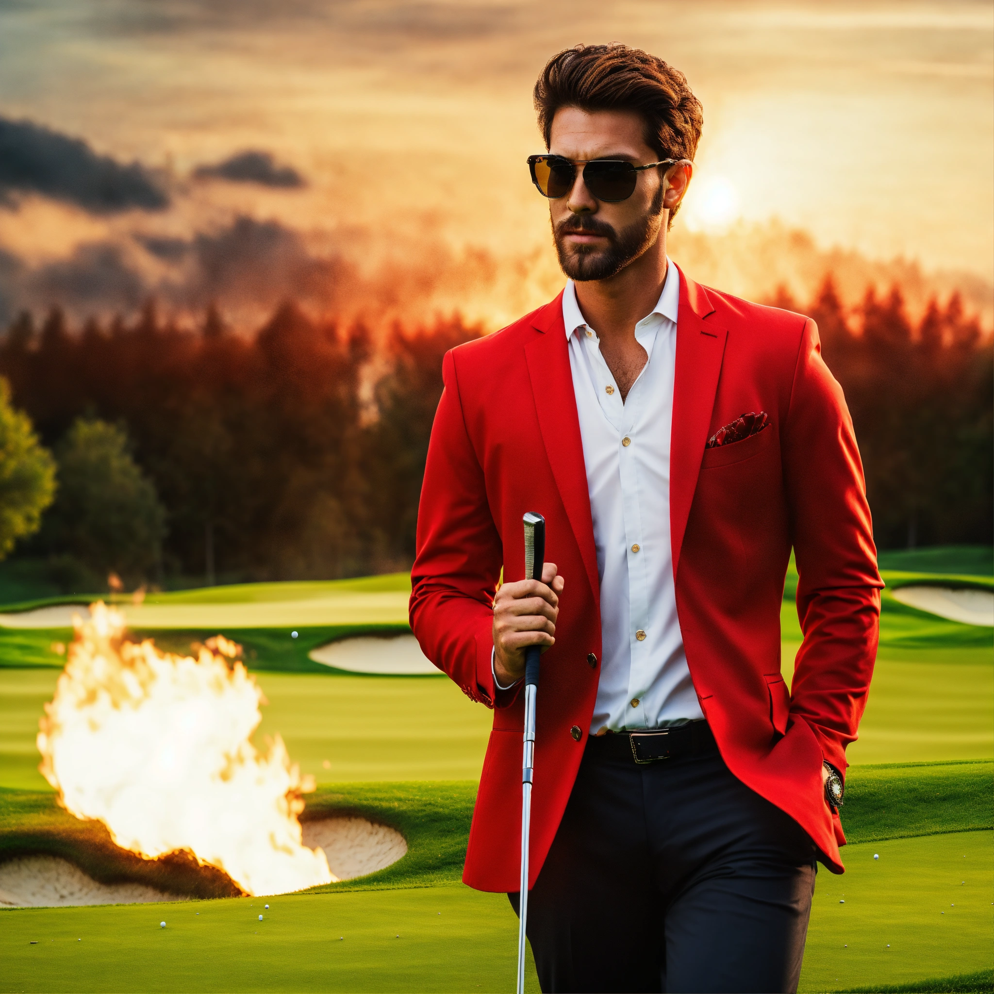 Lexica - 4k hd ultra realistic handsome man red blazer, sunglasses. on ...
