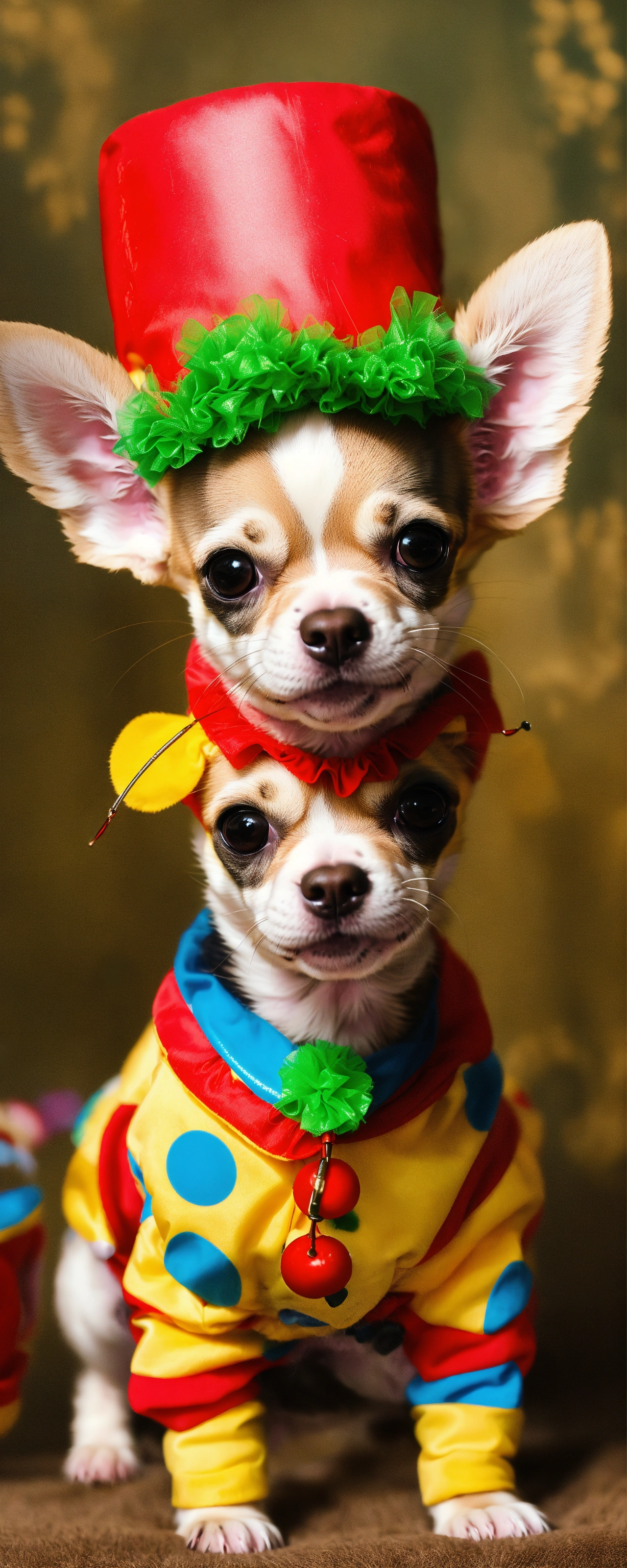 Lexica - A very cute and sweet baby Chihuahua puppy dressed as a clown ...