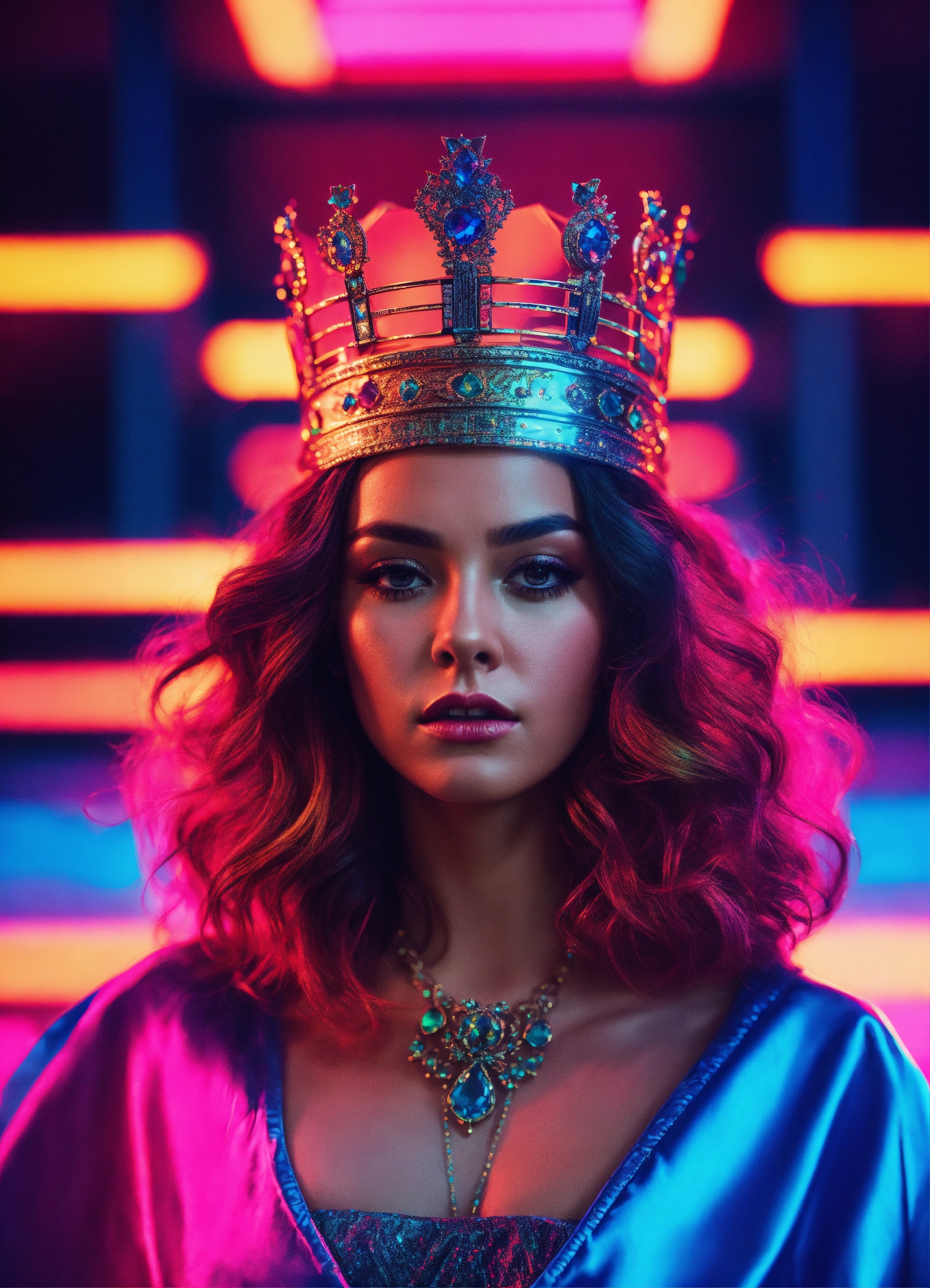 Lexica - Cinematic photography, modern, female queen, neon colors ...