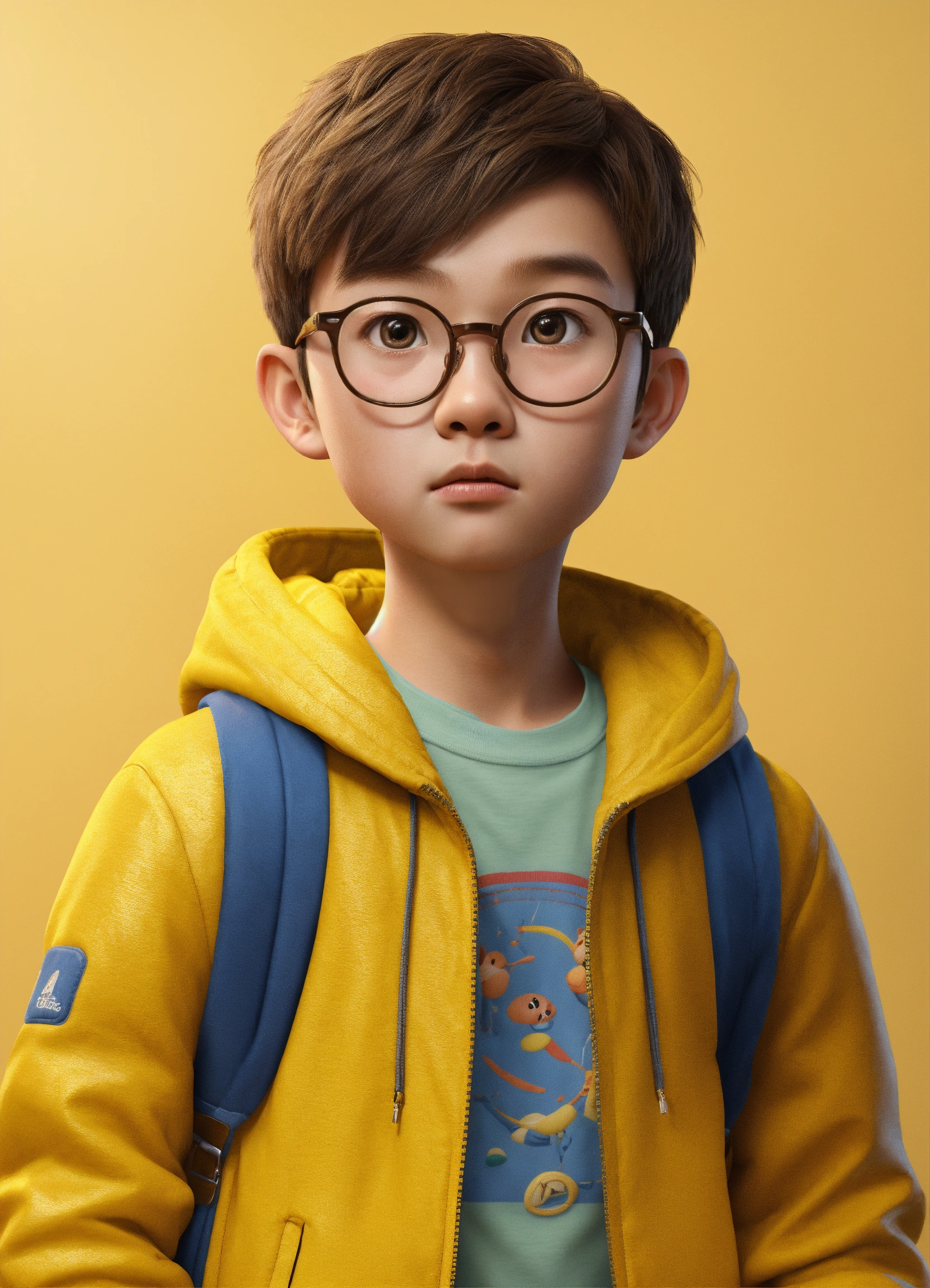 Lexica - A young boy wearing glasses and a yellow jacket, beautiful 3 d ...