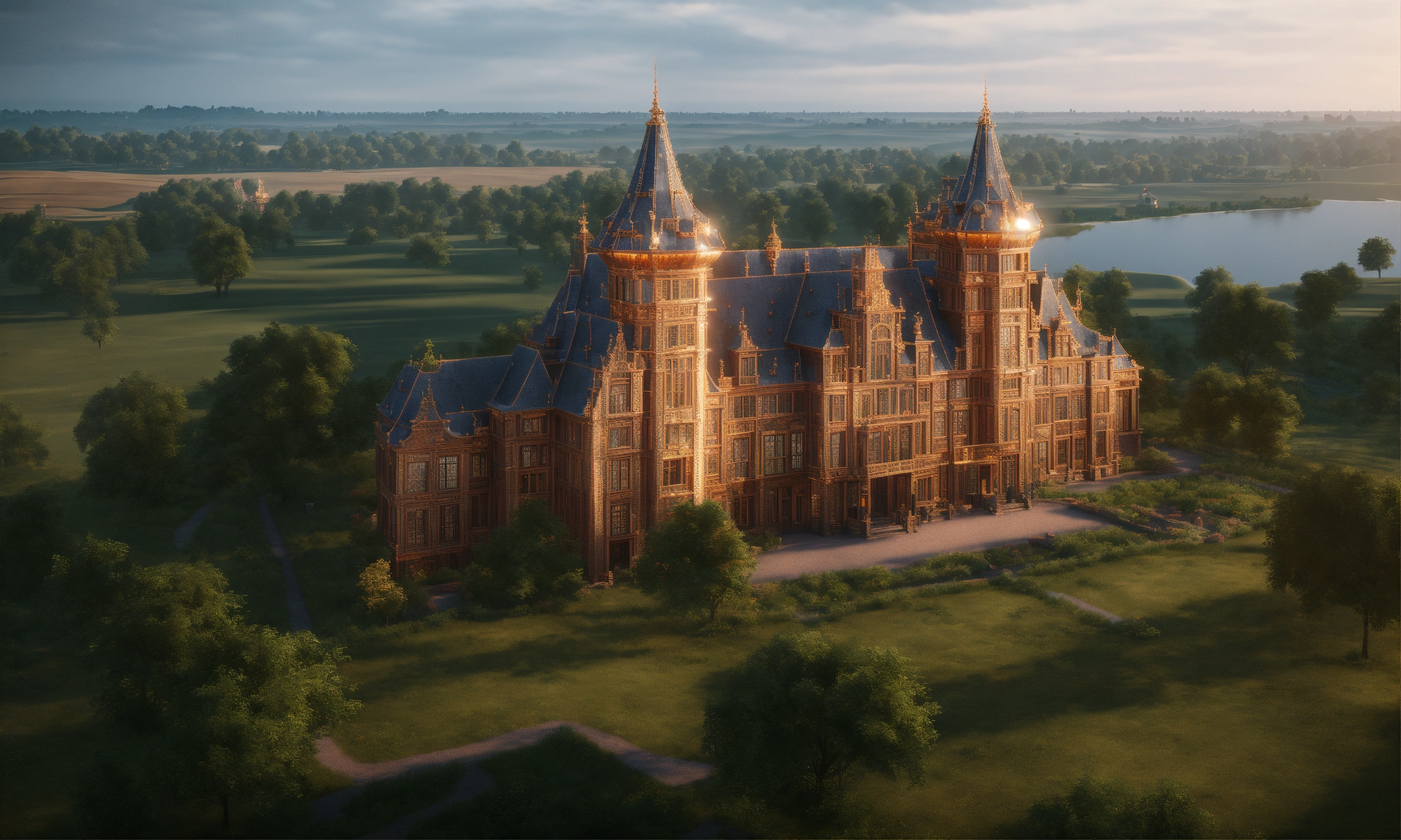 Lexica - Full image of a massive copper palace on a hill overlooking ...