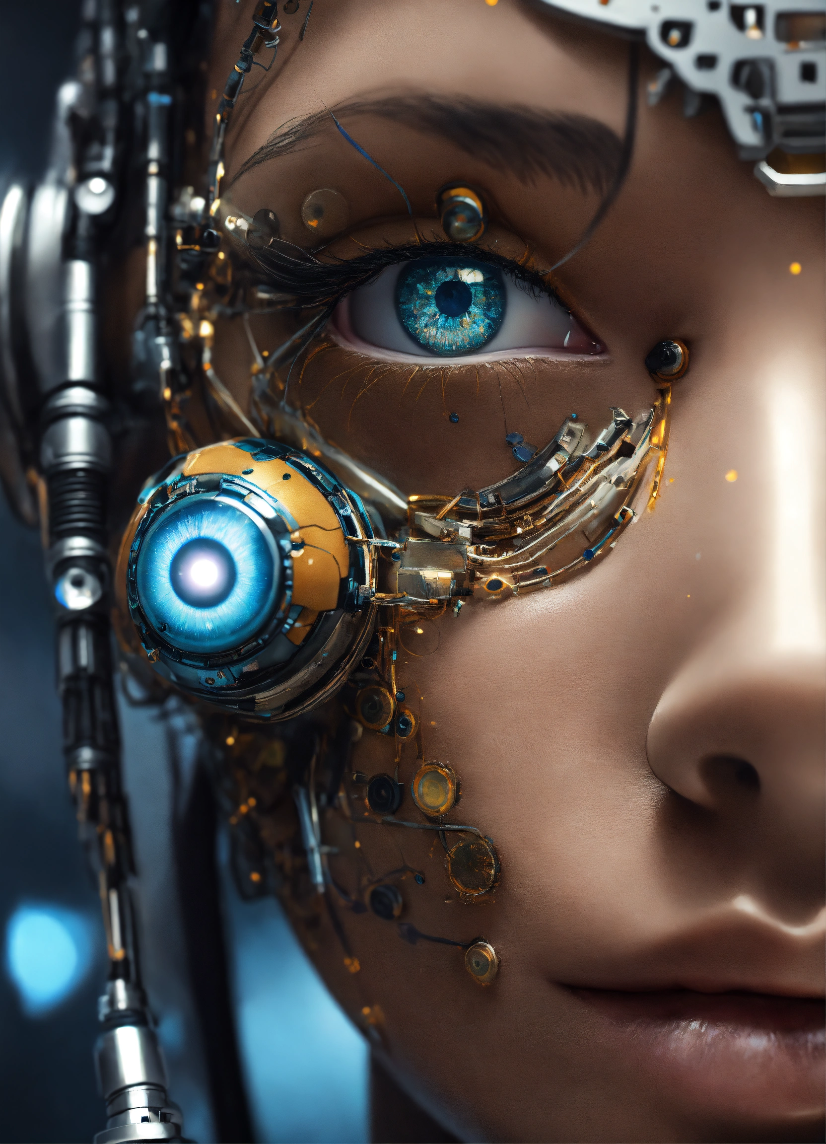 Lexica - Close up of an AI cyborg with moons as eyeballs, hyper realistic