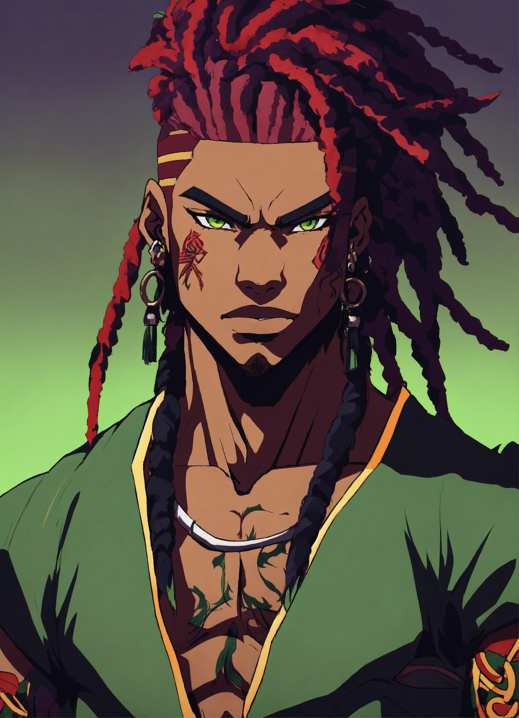 Lexica - African Naruto anime styled character, muscular physique, long ...