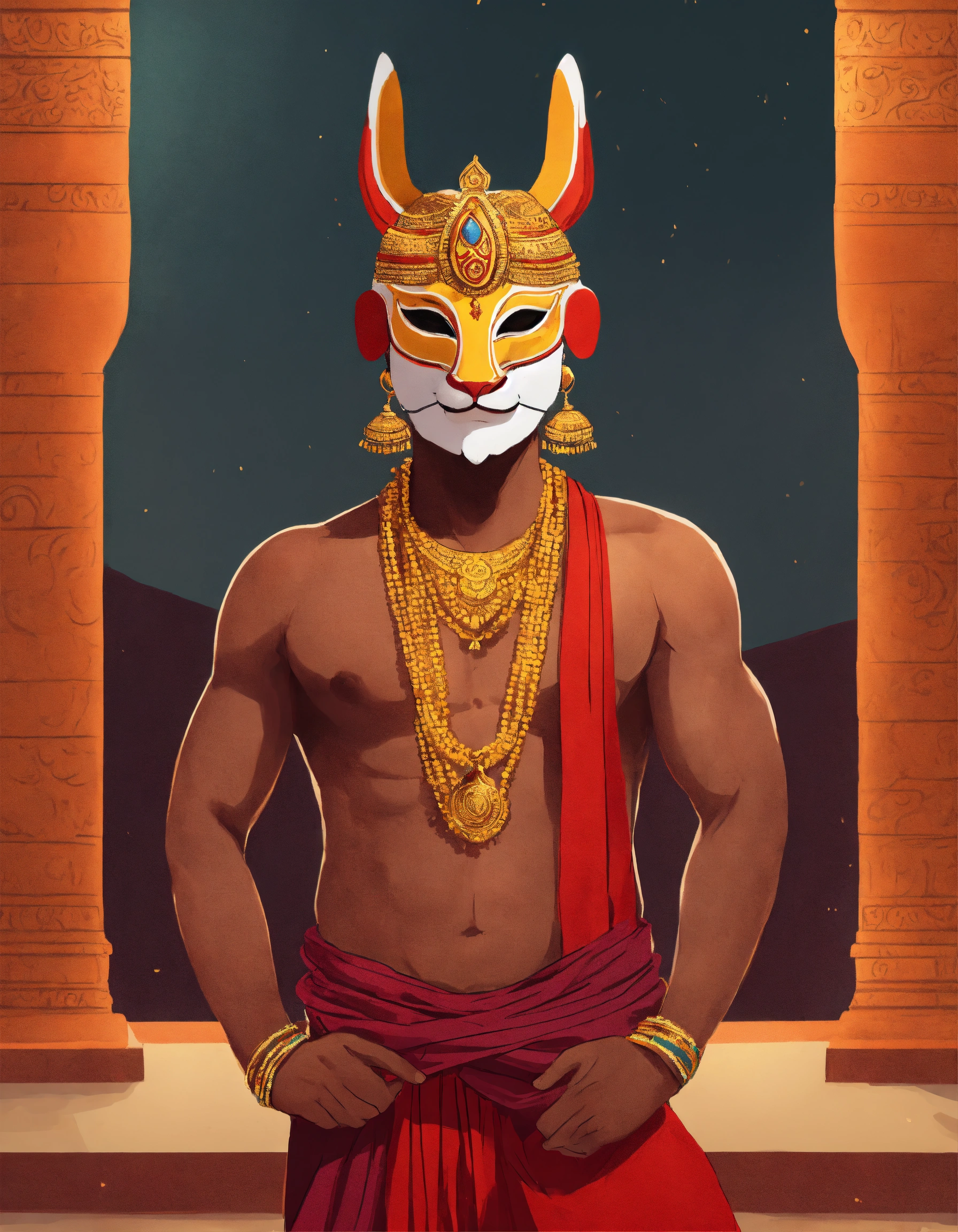 Lexica - A guy in Tamil traditional attire wearing an animal mask ...