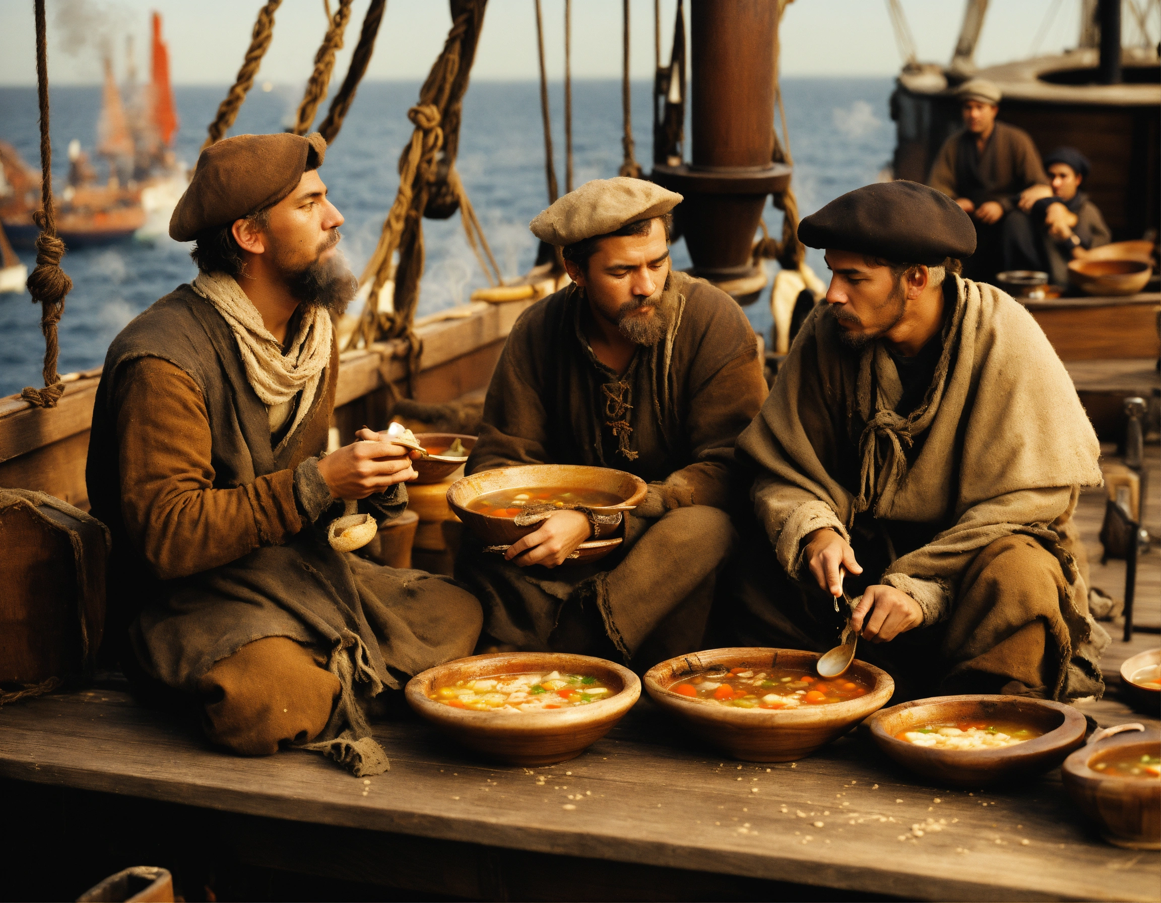 Lexica - Three 15th century sailors, in tattered clothes and very thin ...