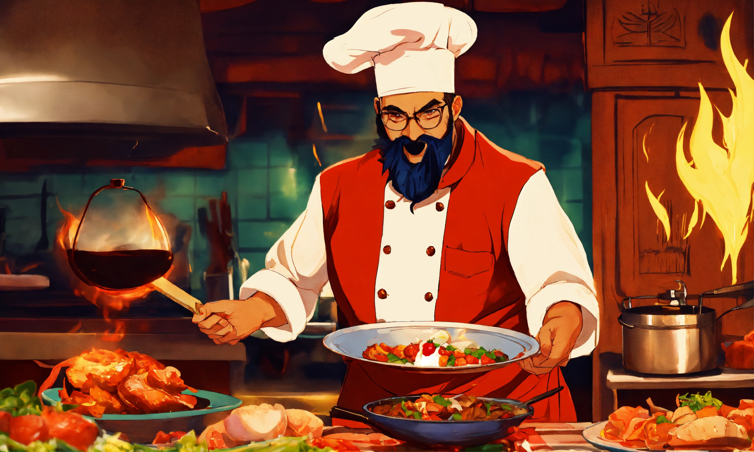 Lexica - Satan disguised as a chef casting his spell on the food