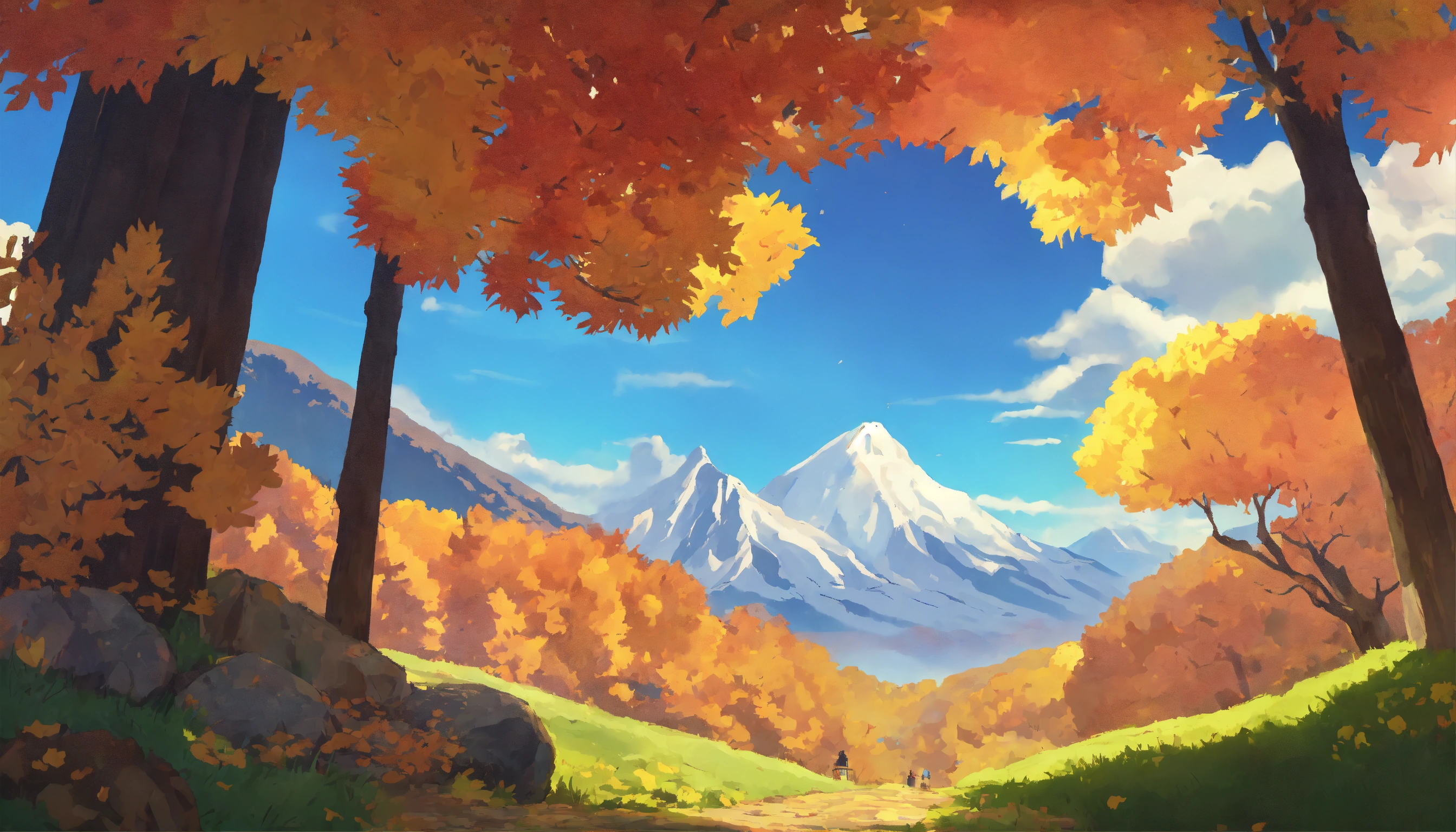 Lexica - A studio ghibli inspired fall landscape with a forest and ...