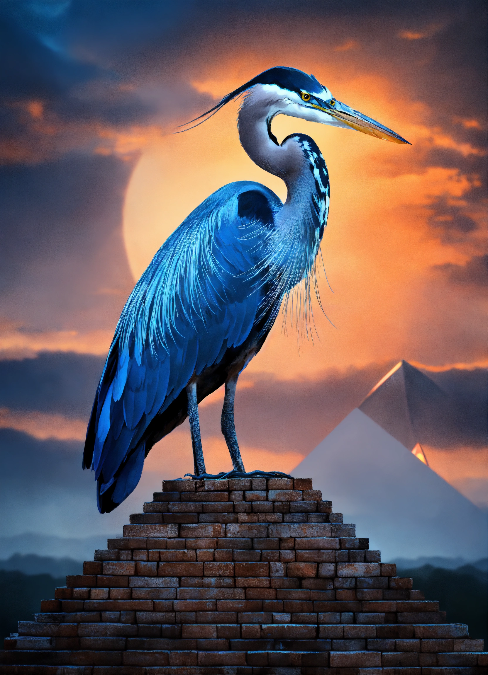 Lexica - A glowing blue Heron on top of a pyramid, glowing a blue energy