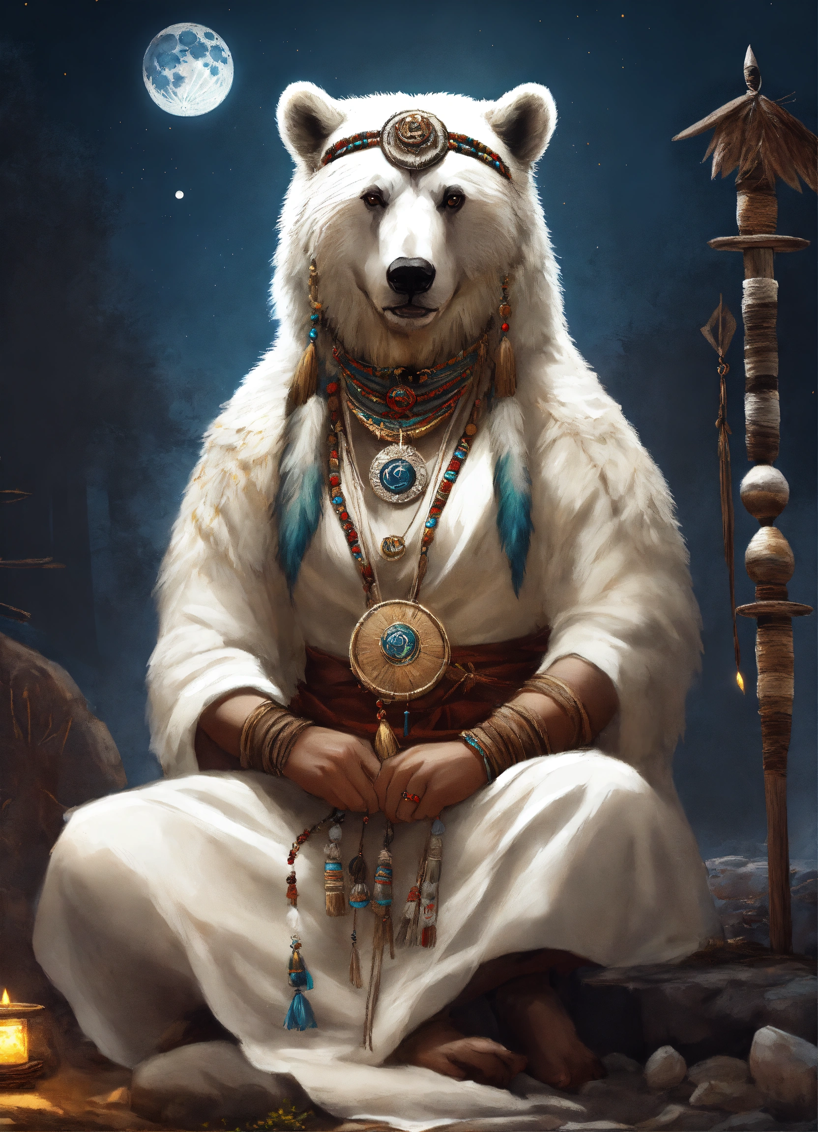 Lexica - White grizzly bear witch doctor, female, animal, weaving ...